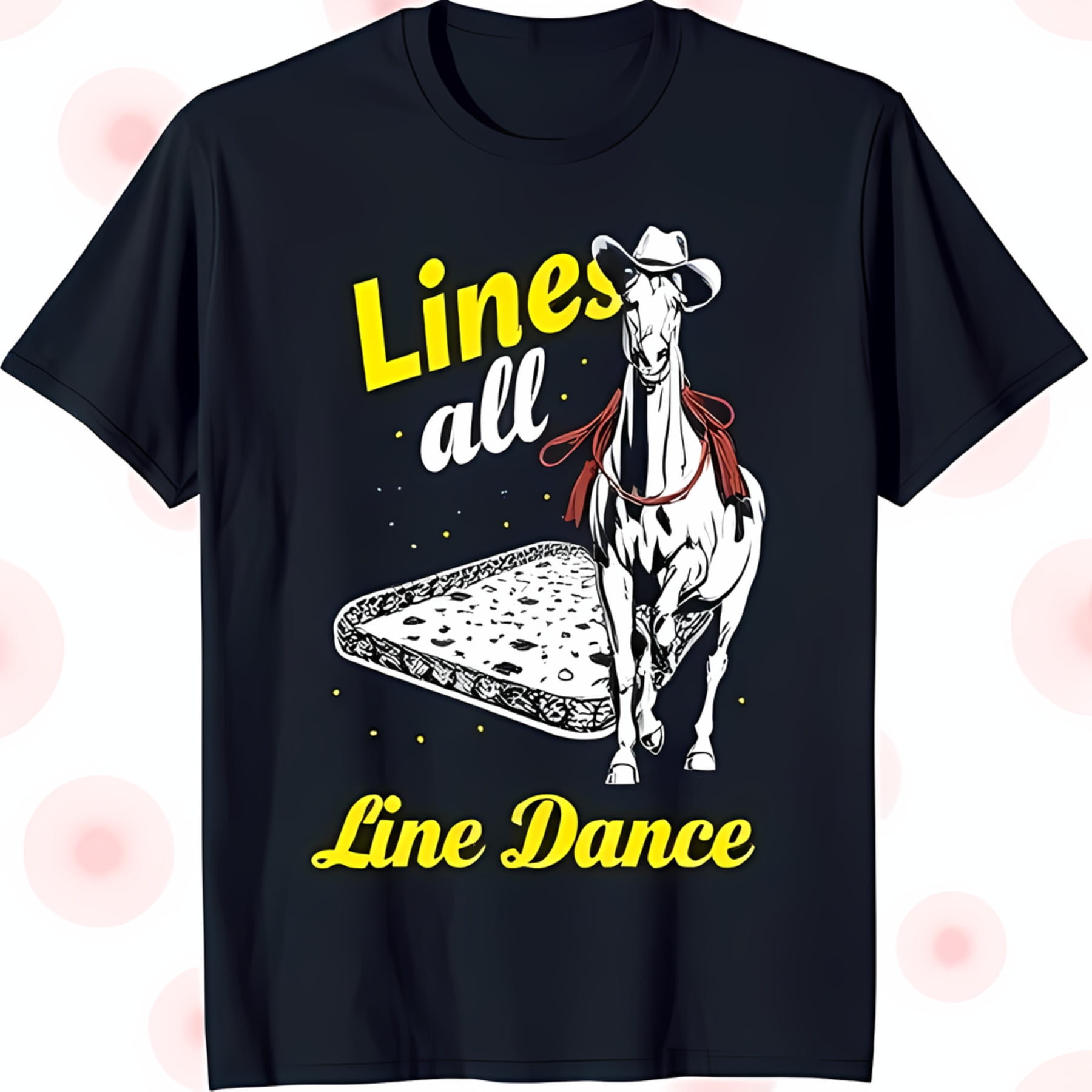 Funny Cowboy Horse Line Dance Graphic Black T-Shirt 'Lines all Line ...