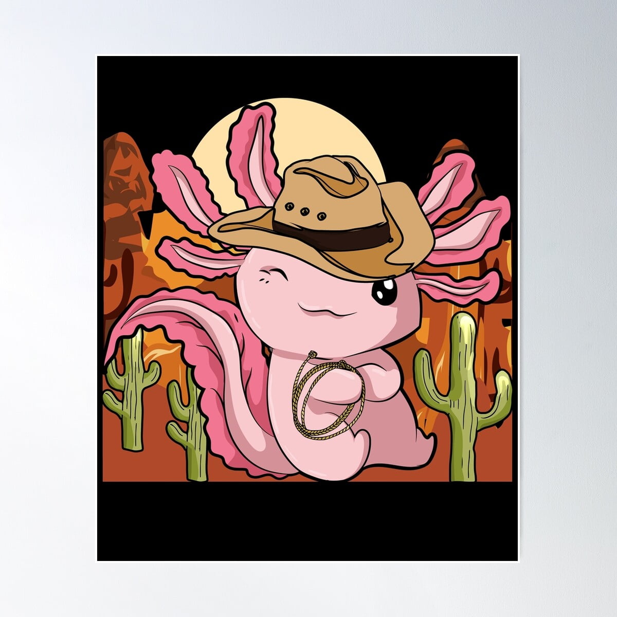 Funny Cowboy Western Mexican Salamander Animal Axolotl Poster Wall Art ...