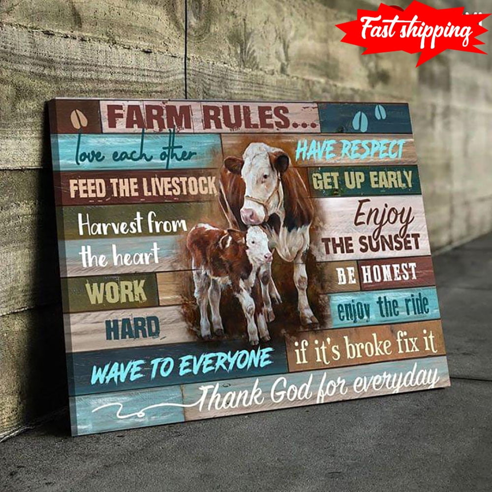 Funny Cows Farm Rules Love Each Other Have Respect Get Up Early Feed ...