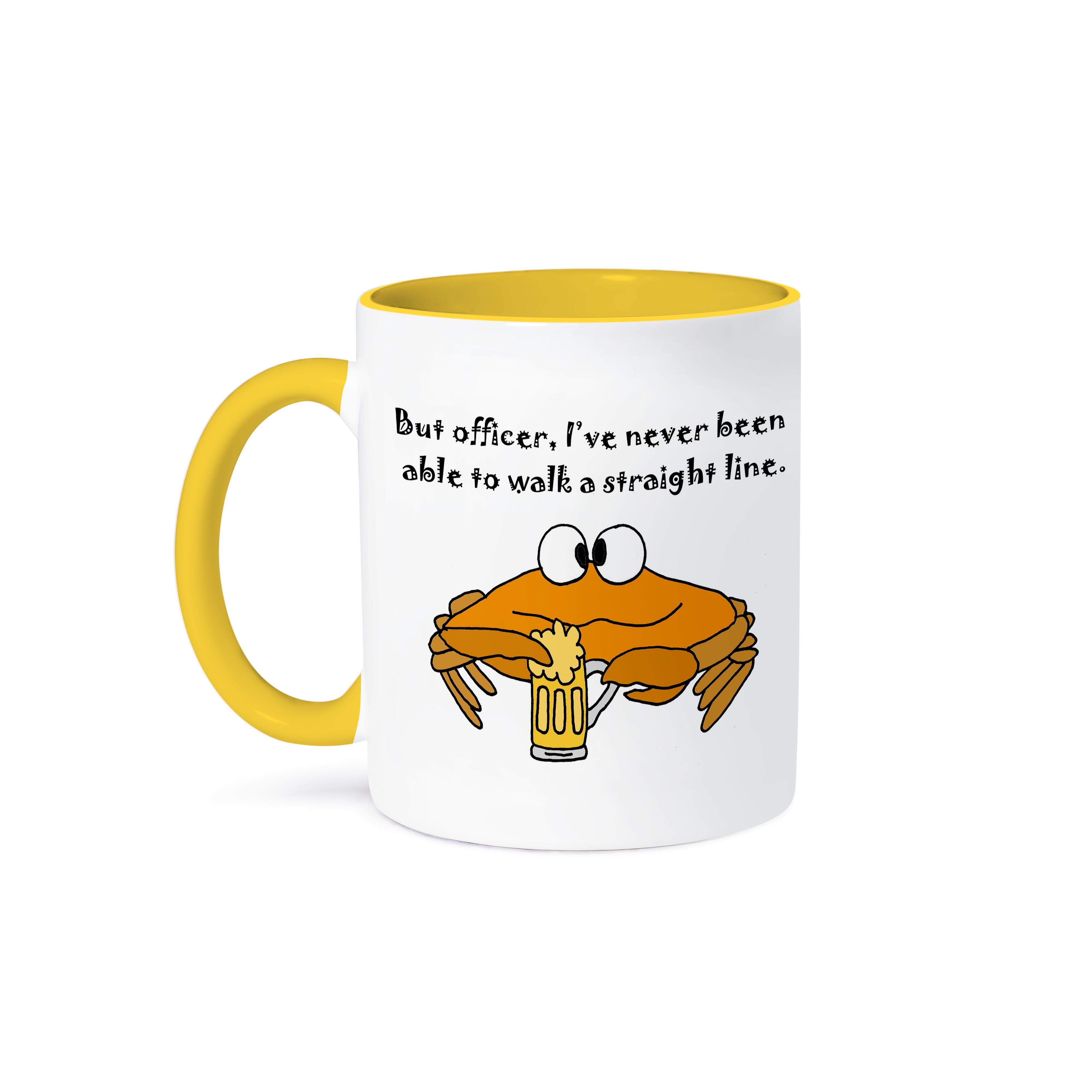 3dRose, Funny Crab Drinking Beer Cartoon, 11oz Two-Tone Yellow Mug ...