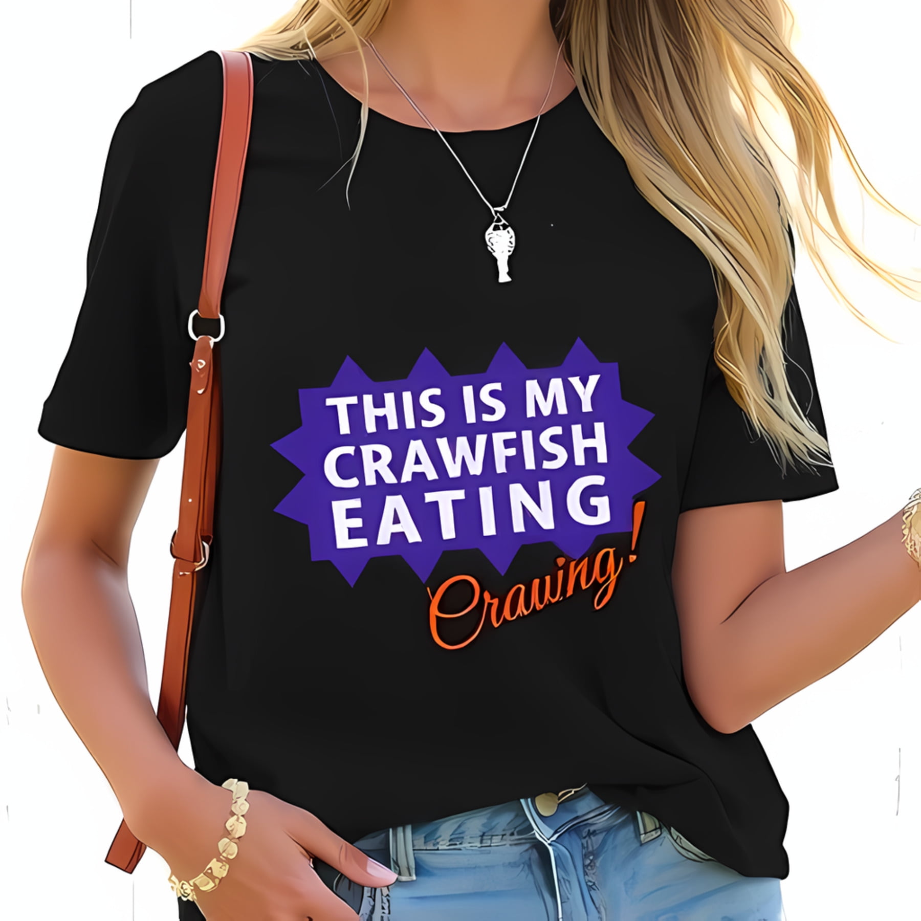 Funny Crawfish Eating Craving Graphic T-Shirt for Women - Purple Design ...