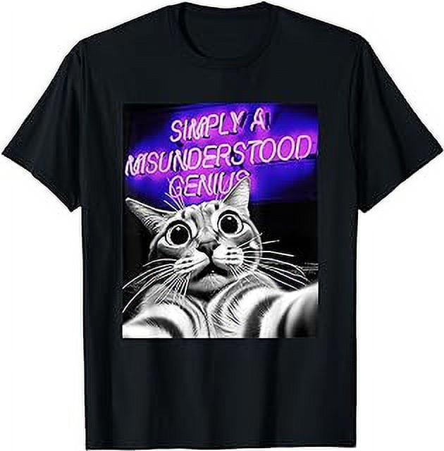 Funny Crazy Misunderstood Cat Genius Cat Selfie T-Shirt - Walmart.com