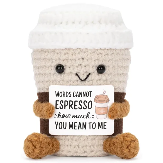 Funny Crochet Emotional Support Coffee Doll With Card Desktop Ornament ...
