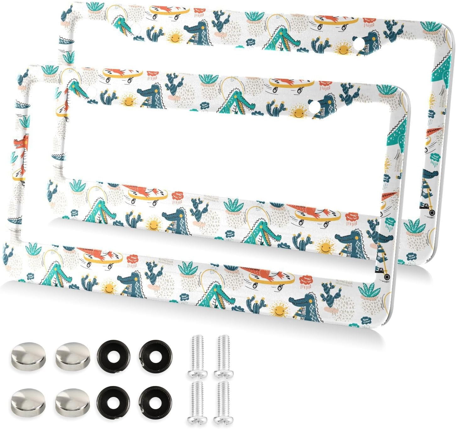 Funny Crocodile License Plate Frame, Aluminum Car Tag Frames, 2 Pack ...