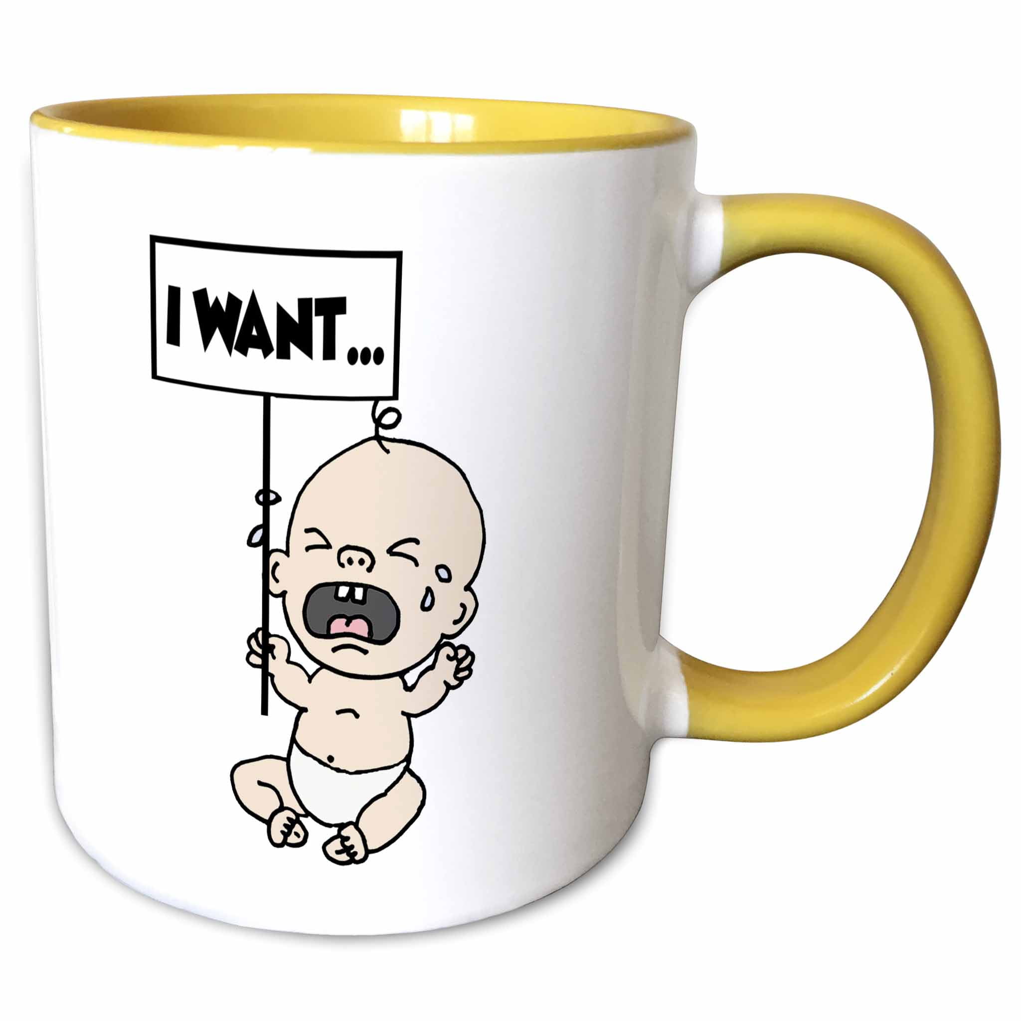3drose, Funny Crying Baby with I Want Sign Protester Satire, 15oz Two ...