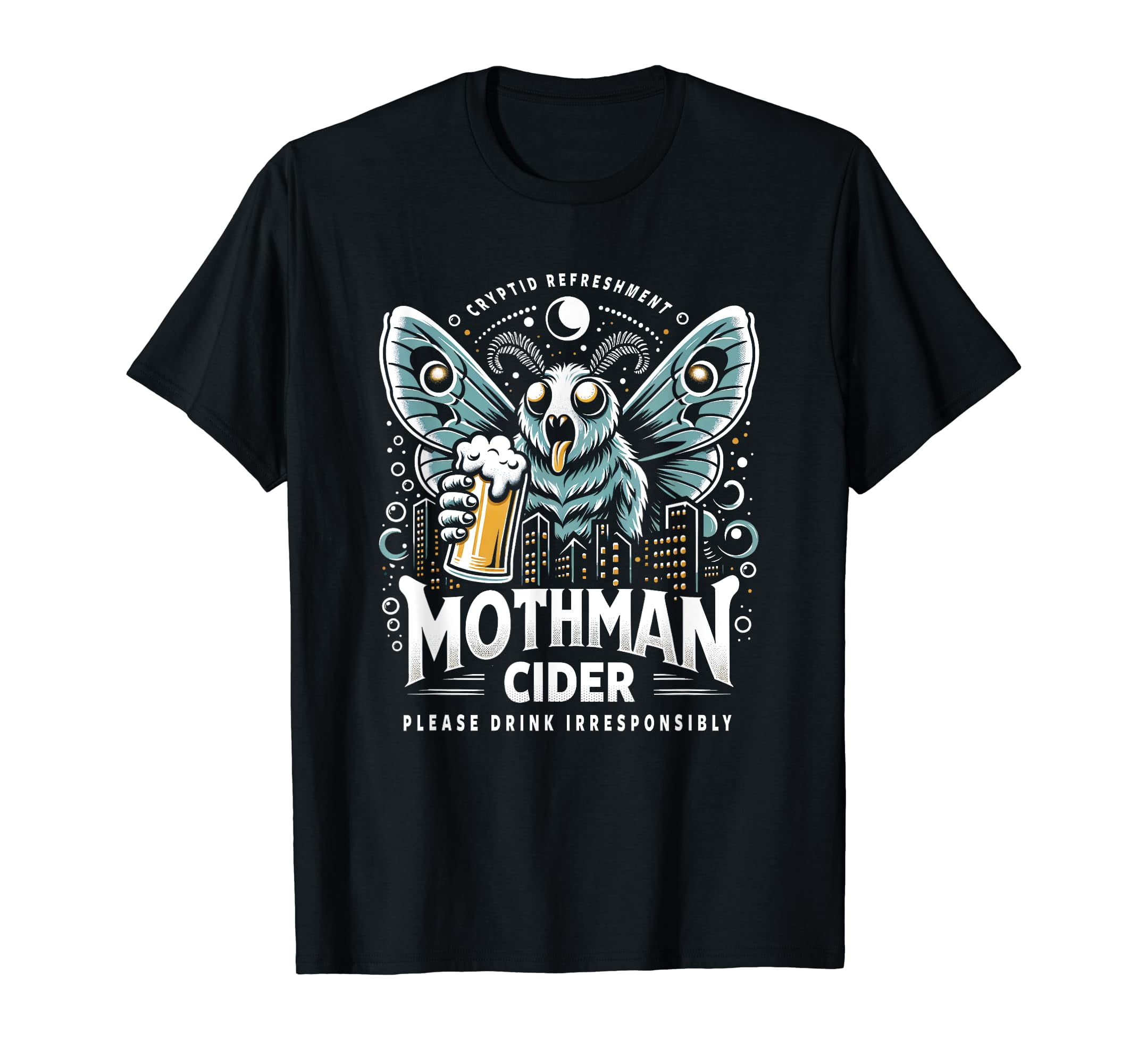 Funny Cryptid Beer Brand Parody Mothman Cider Men Women Vintage T-Shirt ...