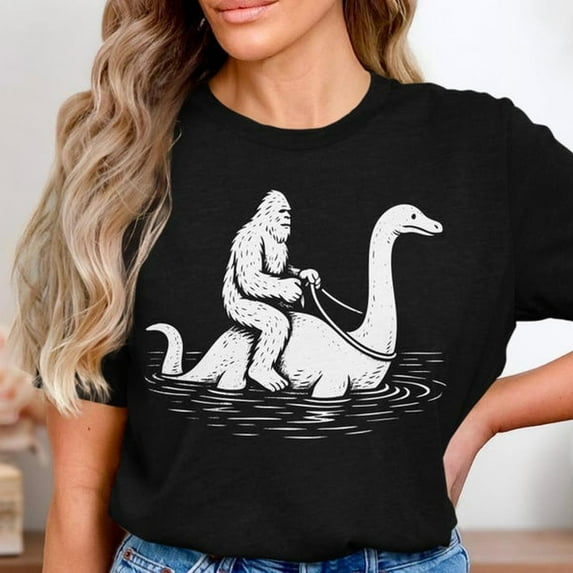 Funny Cryptid S1Hirt, Bigfoot Riding Loch Ness Monster T1EE, Sasquatch ...