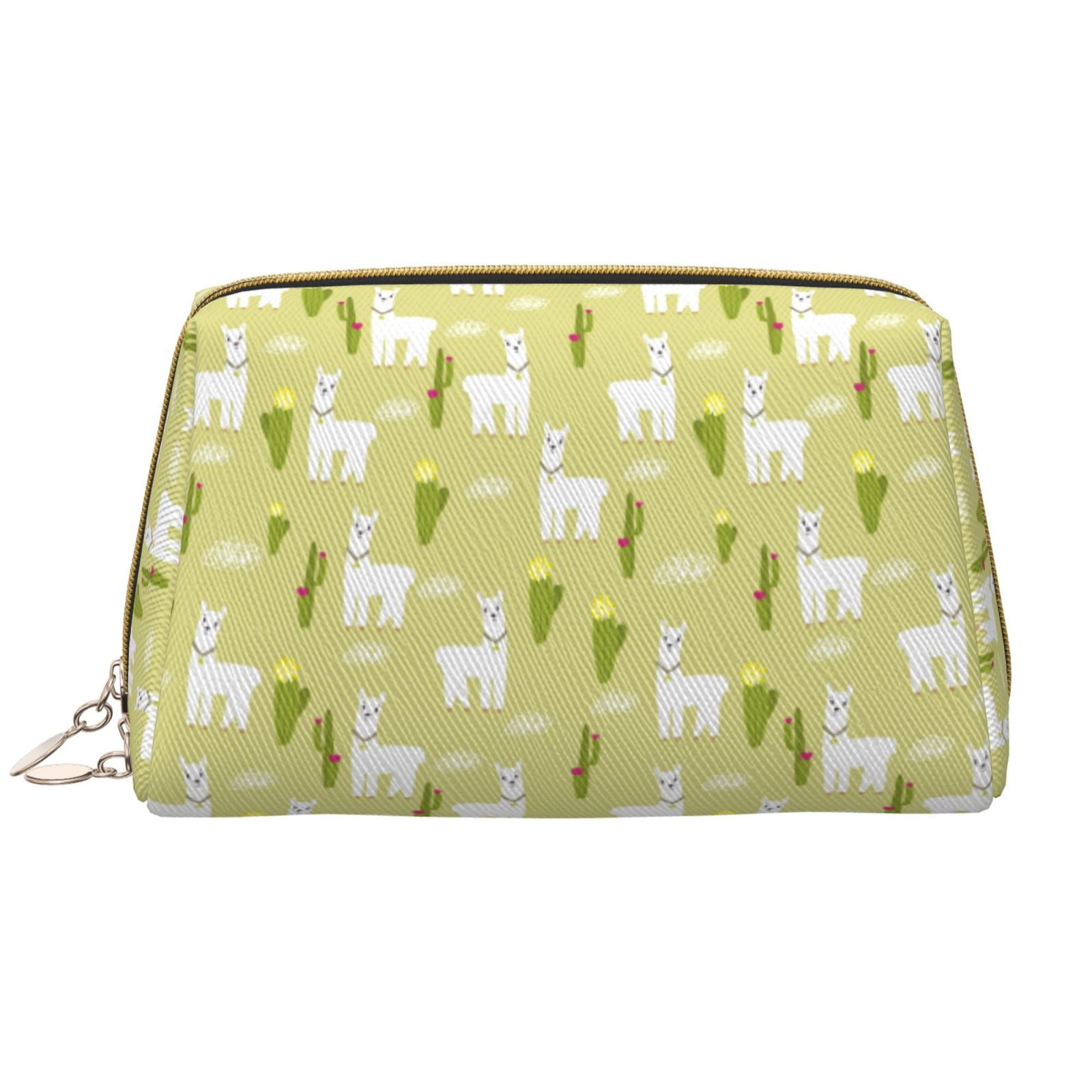 Funny Cute Alpaca Cactus Green Makeup Bag, Large Capacity Cosmetic Bag ...