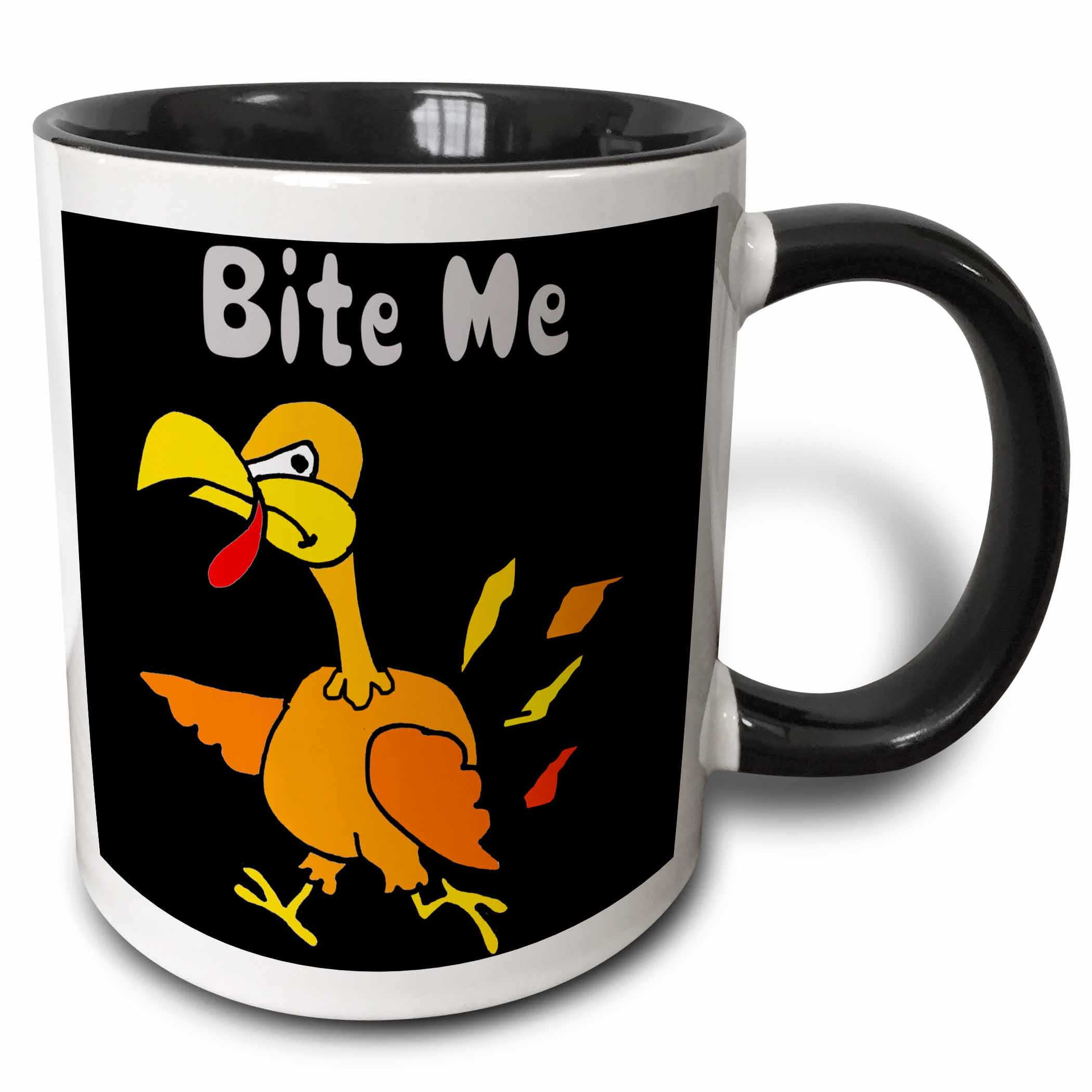 3drose, Funny Cute Angry Plucked Turkey Saying Bite Me Cartoon, 11oz ...