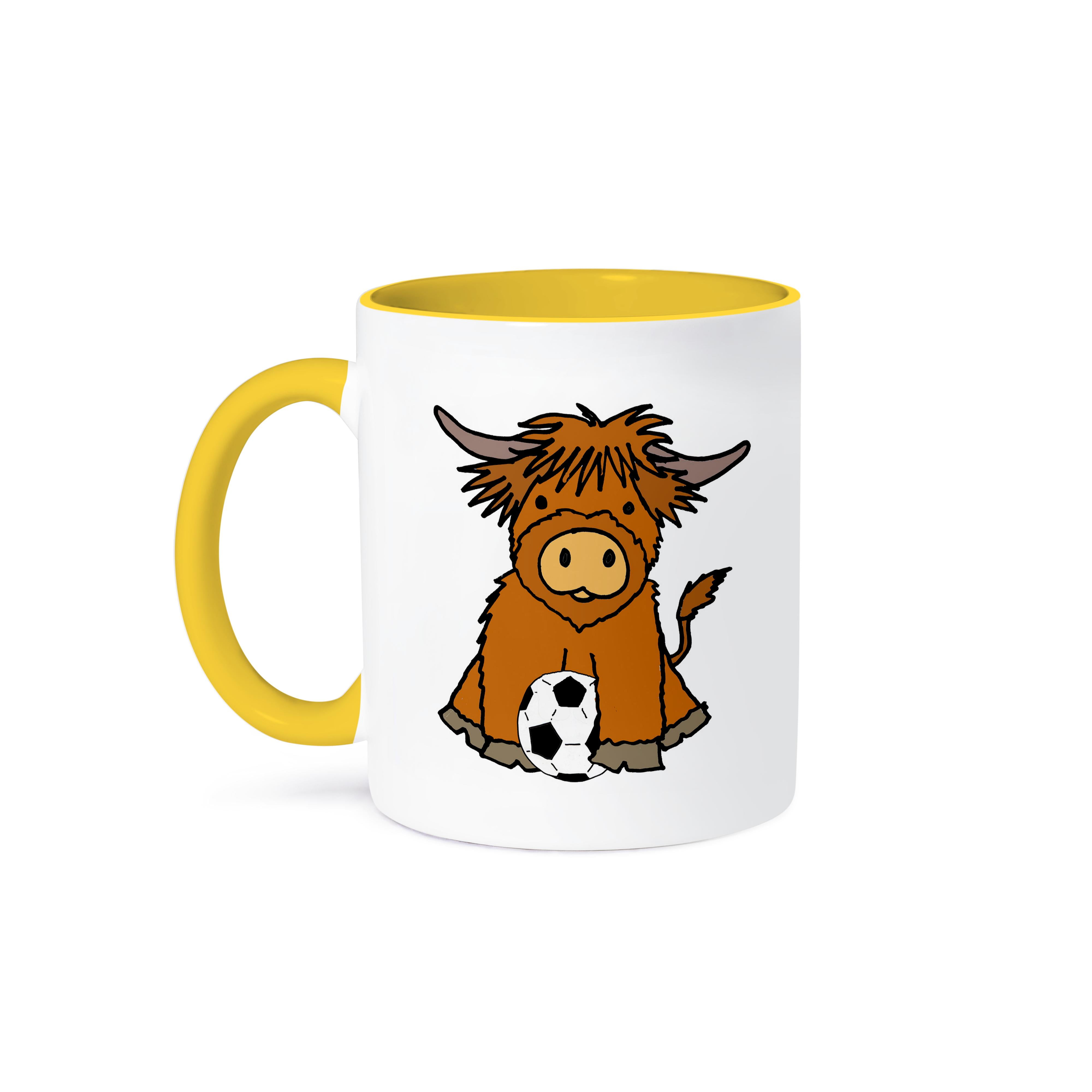 Funny Cute Baby Highland Cow Playing Soccer Sports Cartoon, 11oz Two ...