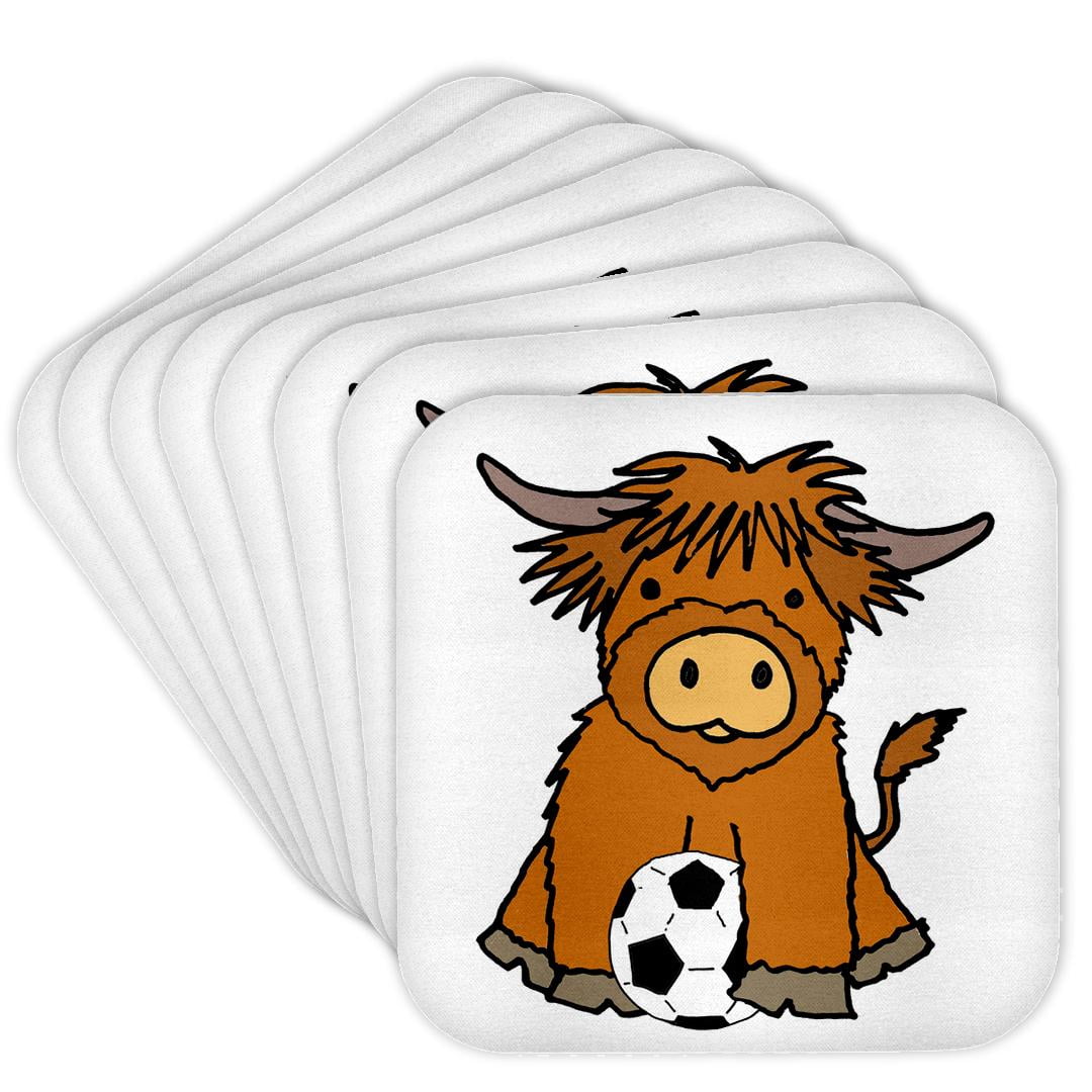 Funny Cute Baby Highland Cow Playing Soccer Sports Cartoon, set of 8 ...