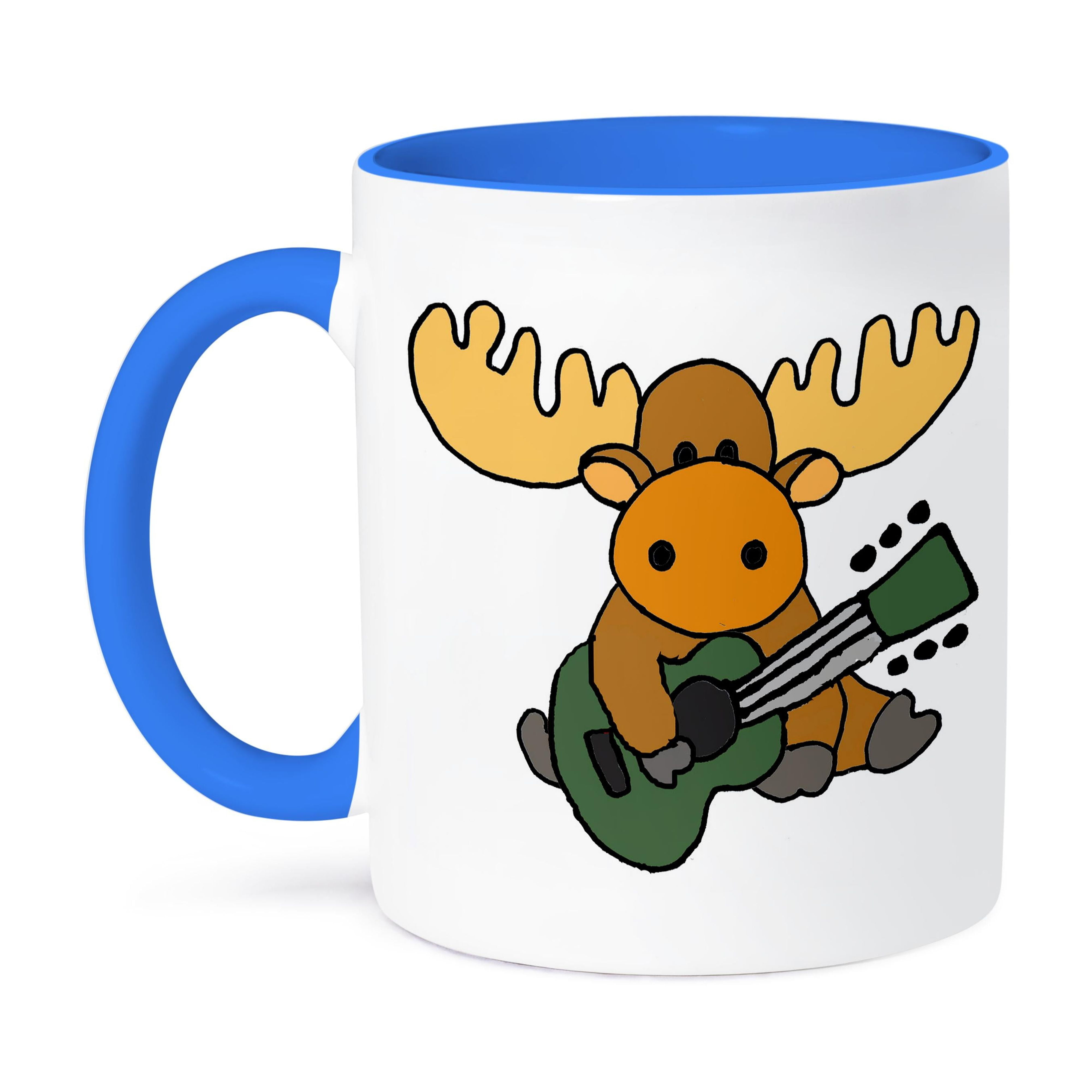 3dRose, Funny Cute Baby Moose Playing Guitar Cartoon, 15oz Two-Tone ...