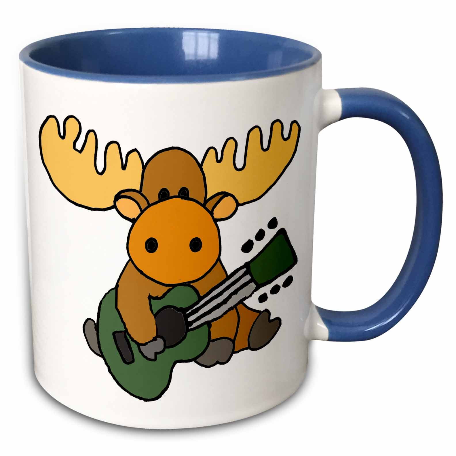 Funny Cute Baby Moose Playing Guitar Cartoon 15oz Two-Tone Blue Mug mug ...