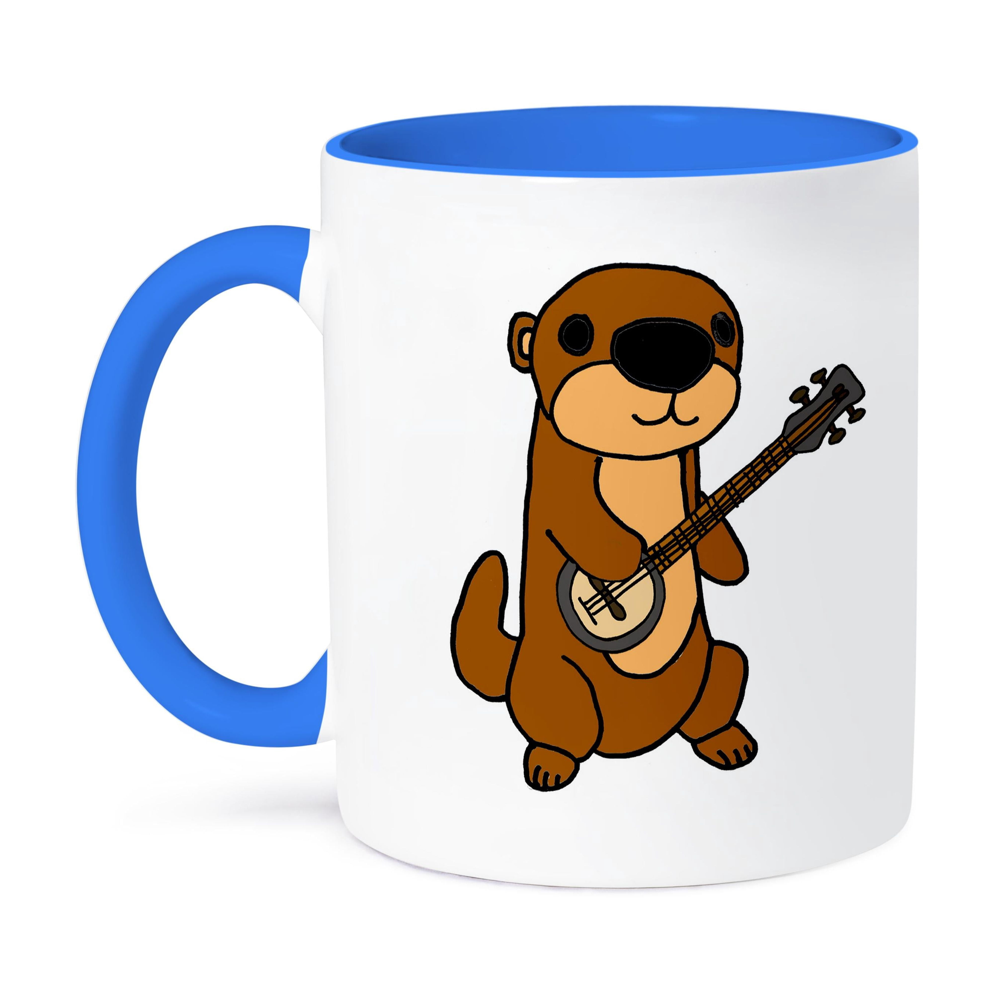 3dRose, Funny Cute Baby Sea Otter Playing Banjo Cartoon, 15oz Two-Tone ...