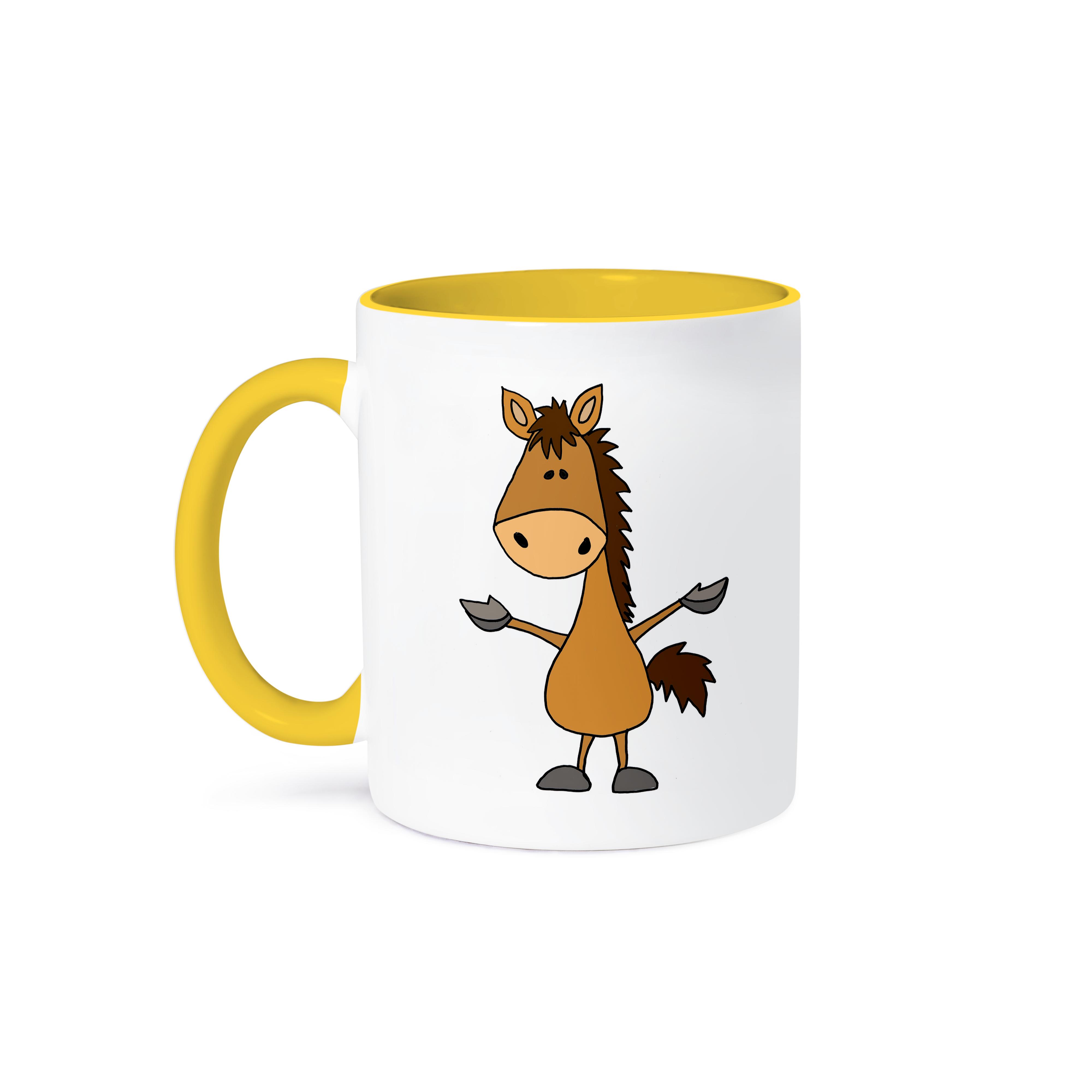 3dRose, Funny Cute Bay Horse Cartoon, 15oz Two-Tone Yellow Mug ...