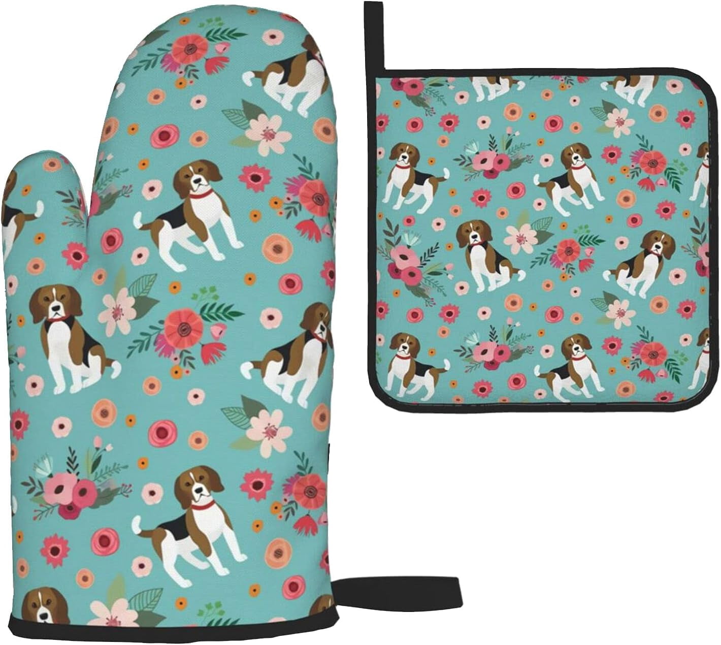 Funny Cute Beagle Dog Oven Mitts and Pot Holders Sets,Heat Resistant ...