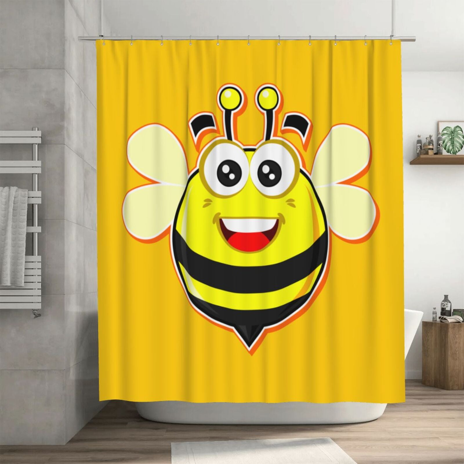 Funny Cute Bee Smile Pattern Shower Curtain, Yellow Waterproof Bath ...
