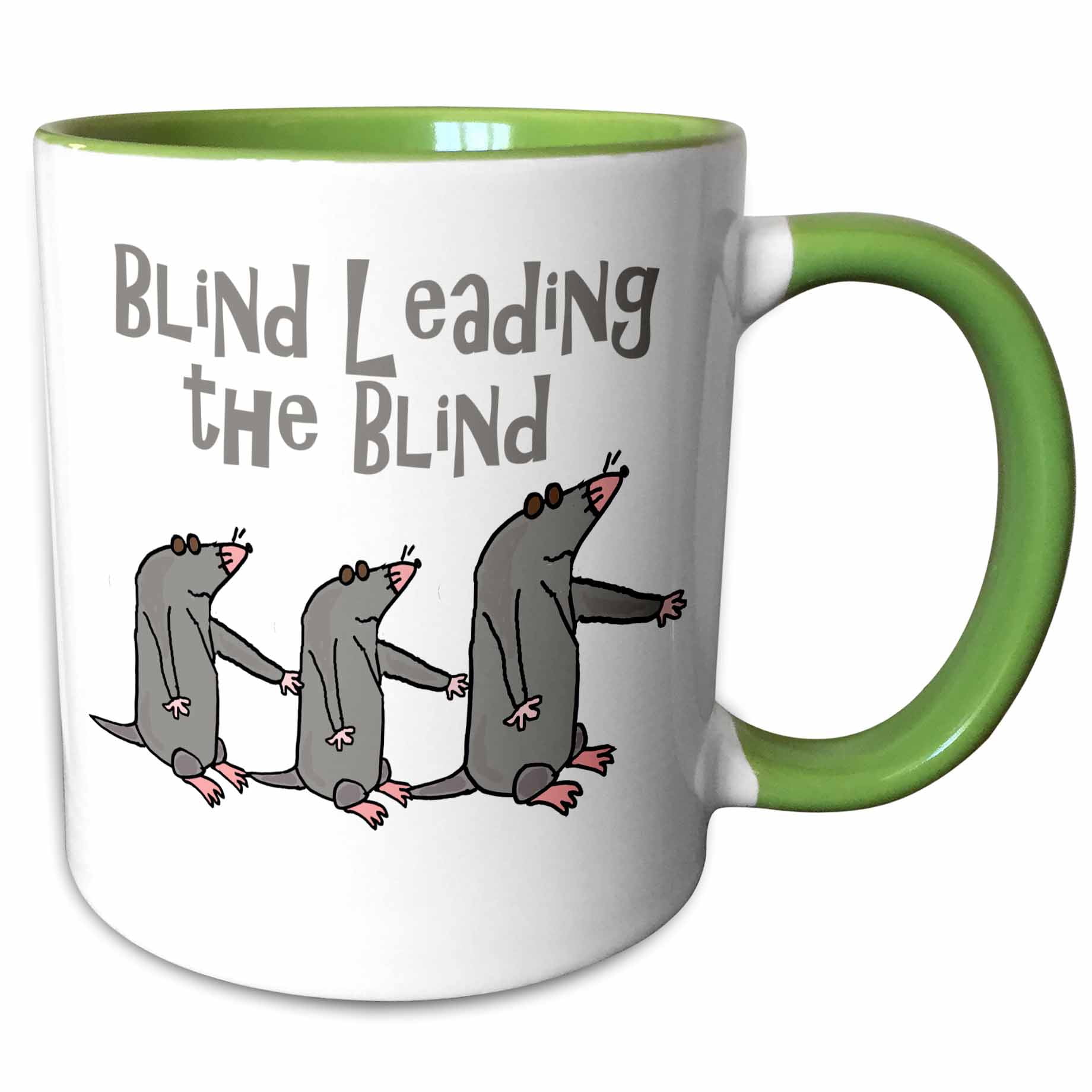 Funny Cute Blind Leading the Blind Mole Cartoon 15oz Two-Tone Green Mug ...