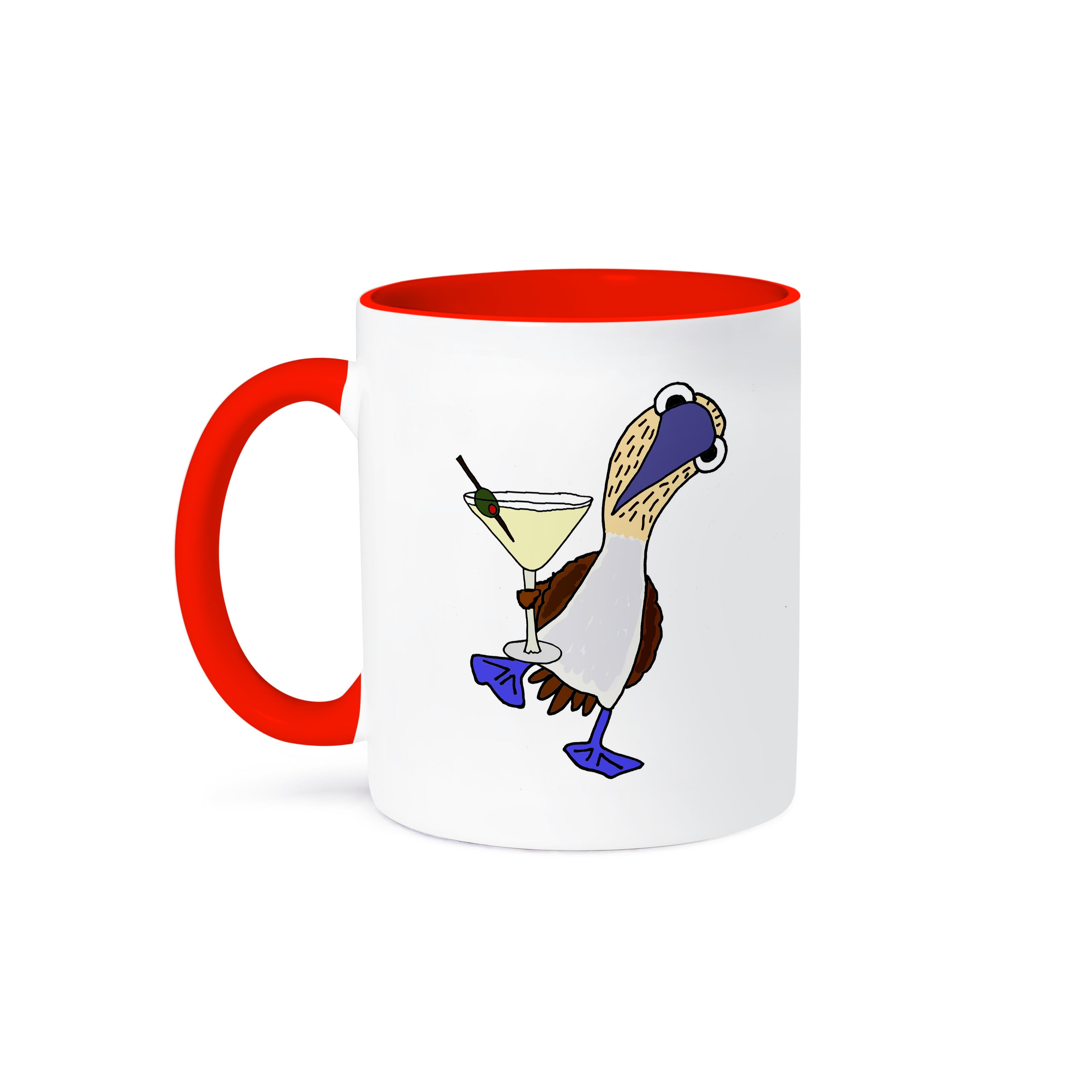 Funny Cute Blue-Footed Booby Bird Drinking Martini Cartoon, 15oz Two ...