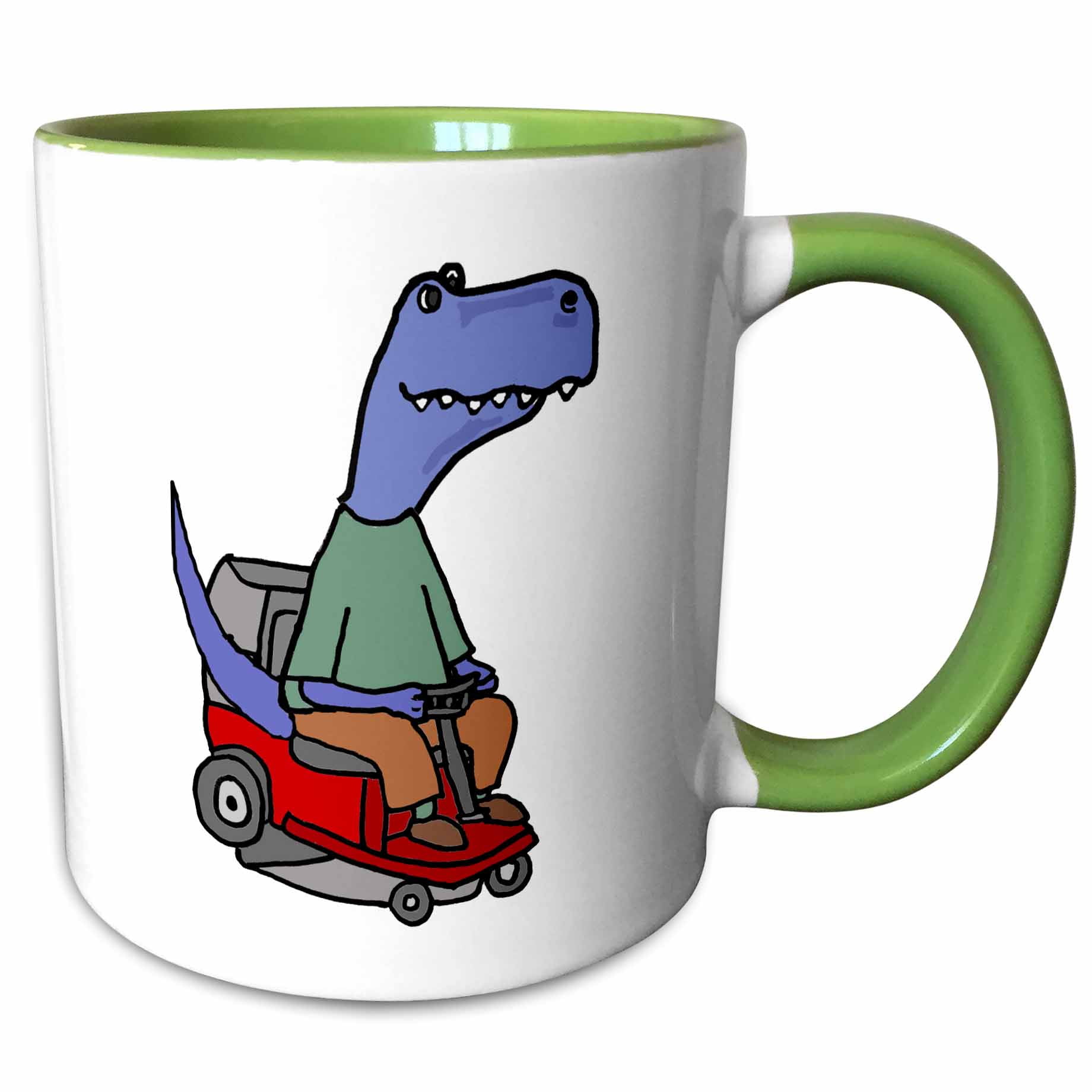 3drose, Funny Cute Blue T-rex Dinosaur on Riding Lawn Mower Mowing ...