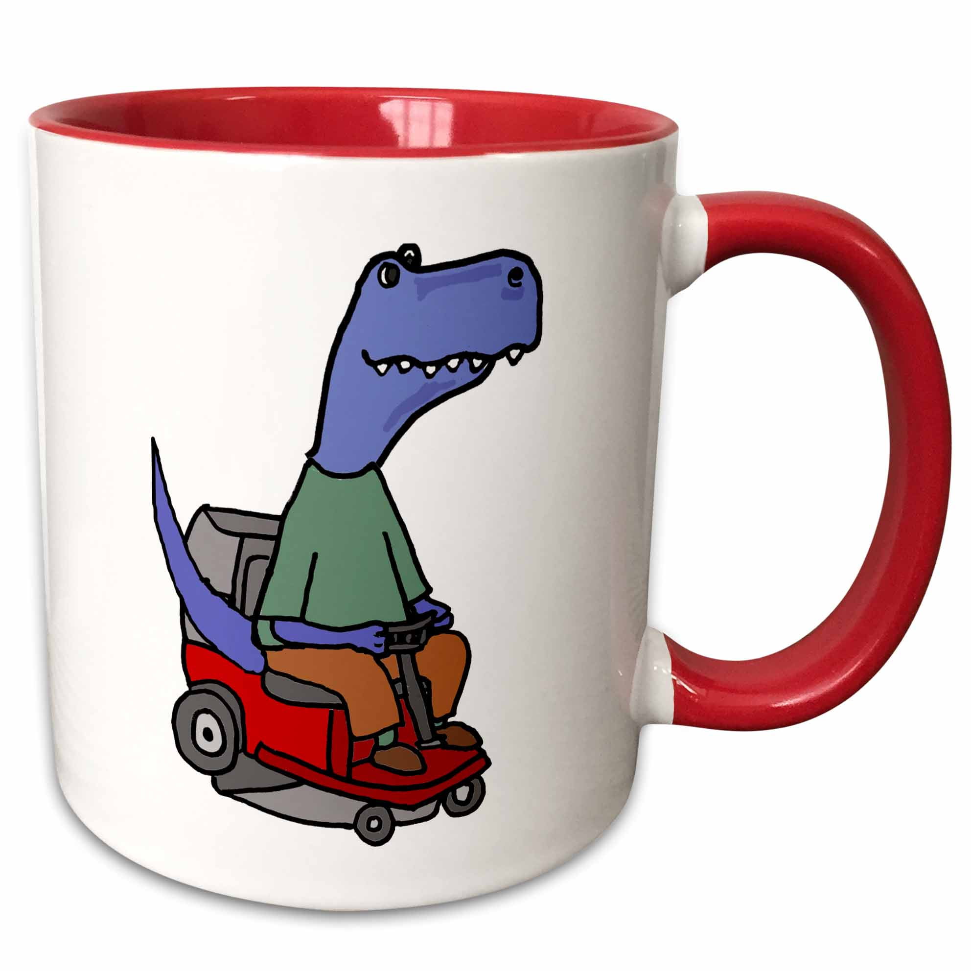 3drose, Funny Cute Blue T-rex Dinosaur on Riding Lawn Mower Mowing ...