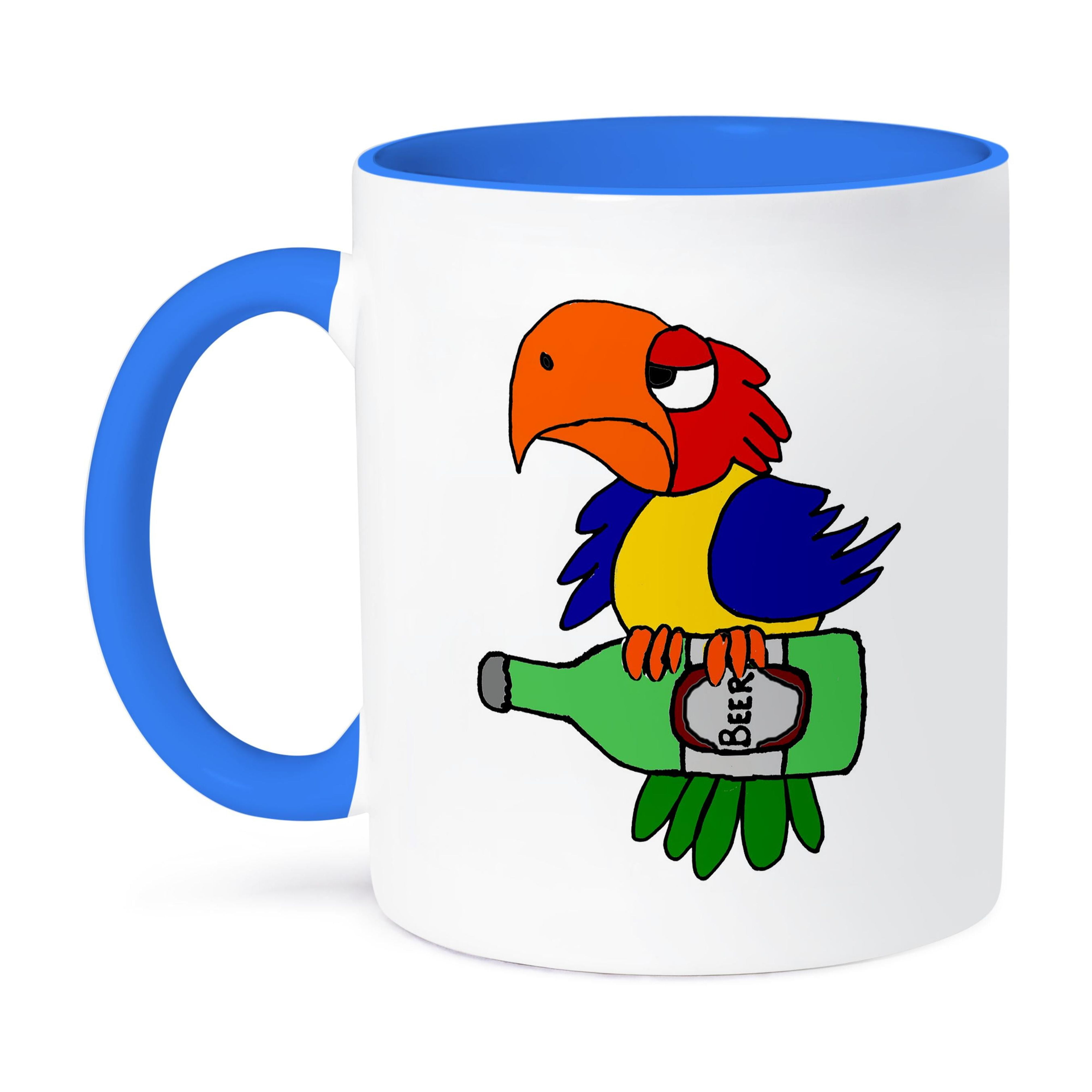 3dRose, Funny Cute Bold Parrot Bird Drinking Beer Cartoon, 15oz Two ...