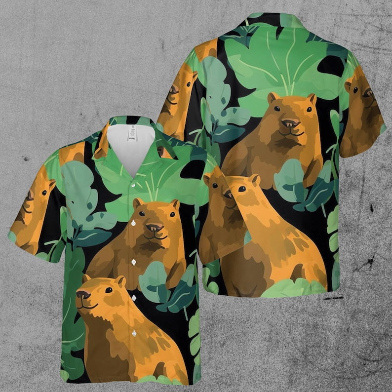 Funny Cute Capybara In The Forest Hawaiian Shirt, The Forest Hawaiian ...