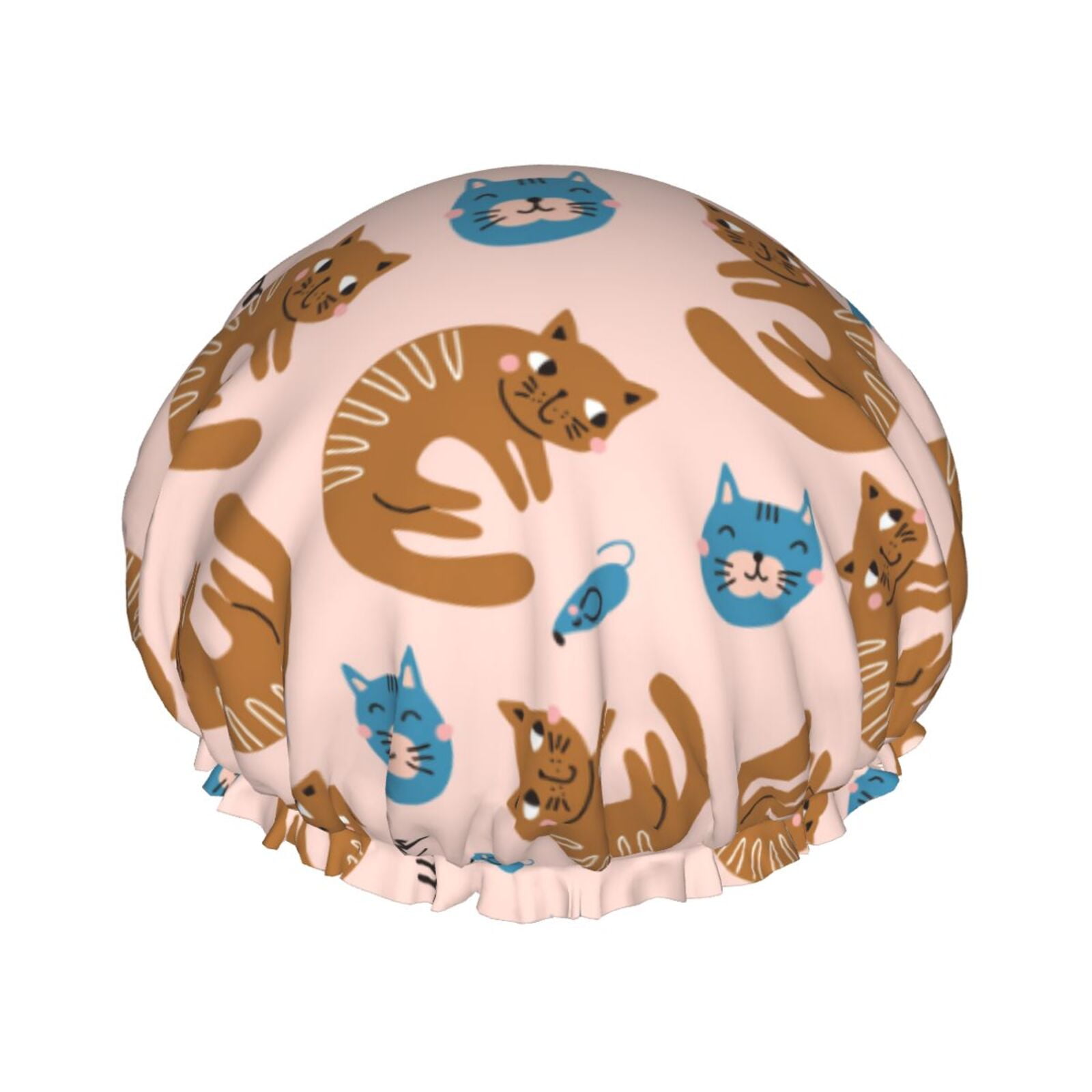 Funny Cute Cartoon Cat Brown Shower Cap for Women, Double Waterproof ...