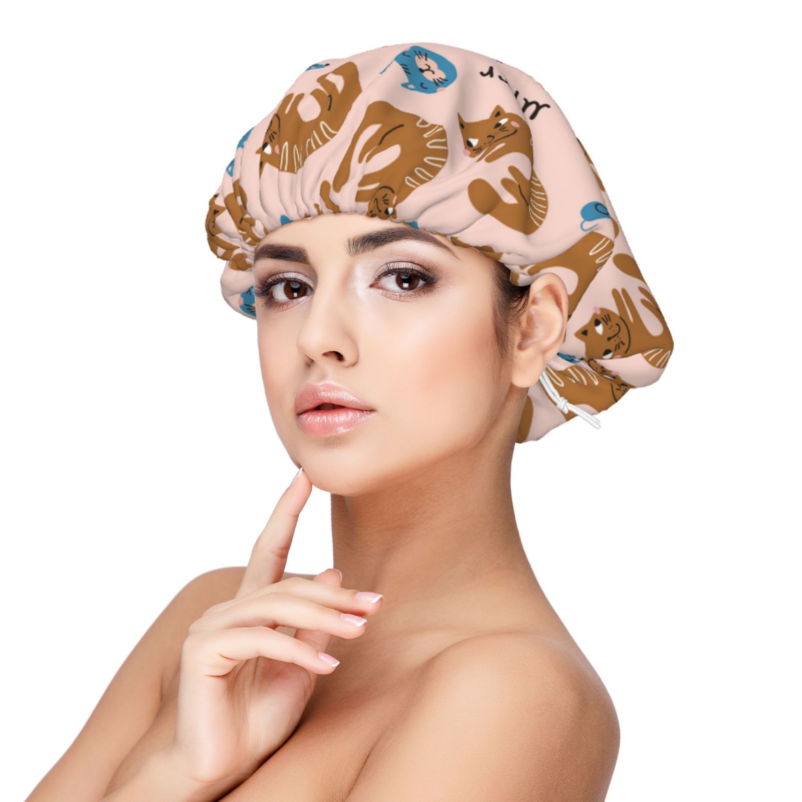 Funny Cute Cartoon Cat Brown Silk Bonnet for Sleeping Women Men ...