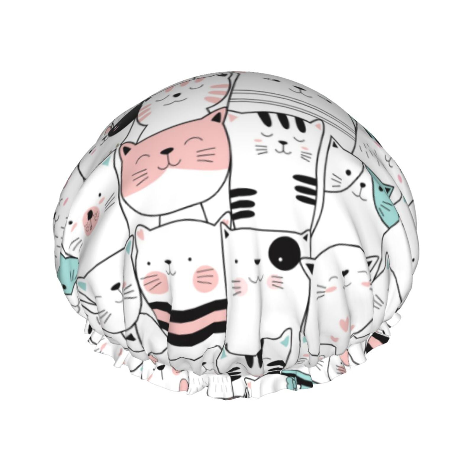 Funny Cute Cartoon Cat Shower Cap for Women, Double Waterproof Layers ...