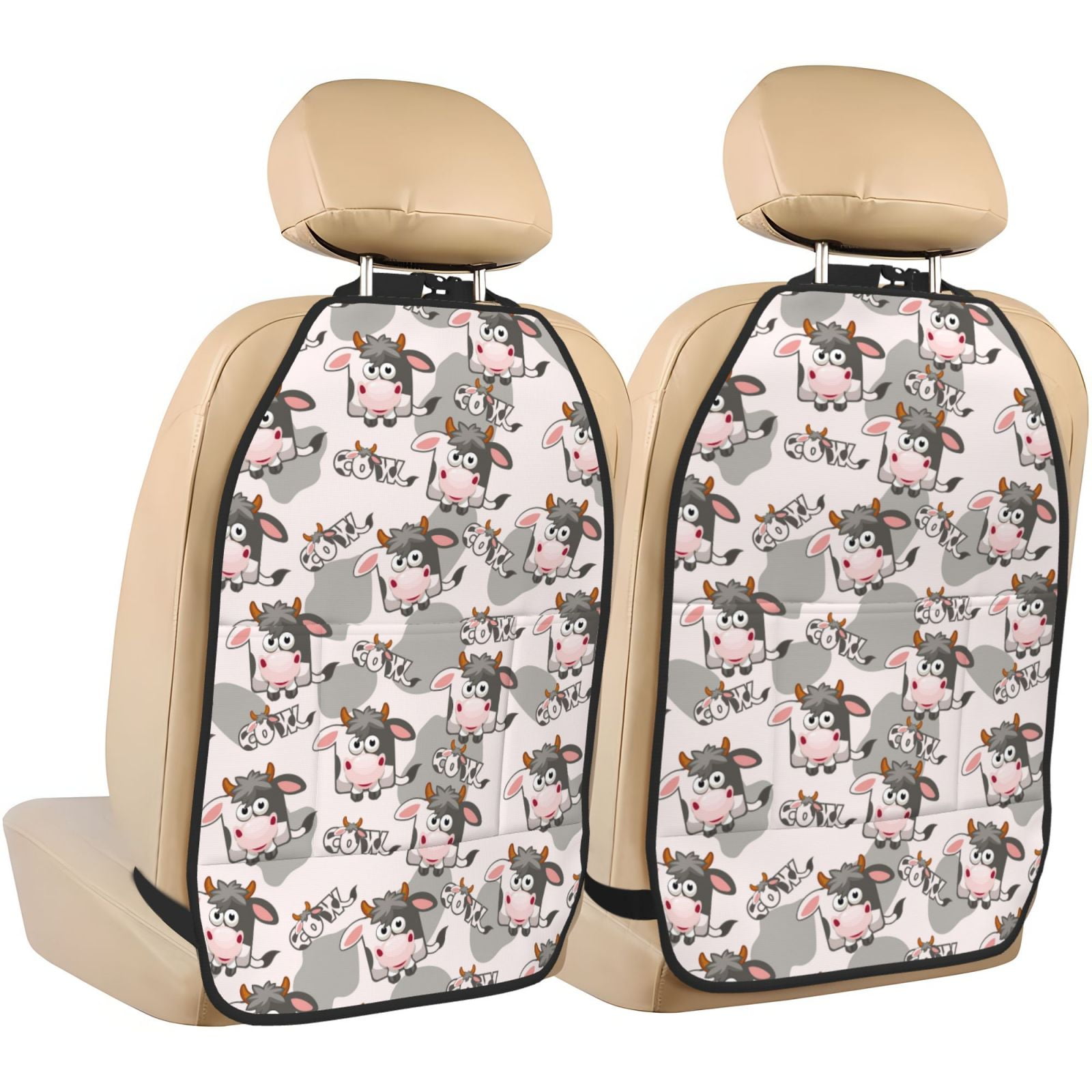 Funny Cute Cartoon Milk Cow_A Backseat Car Organizer, 2 Pack Kick Mats ...