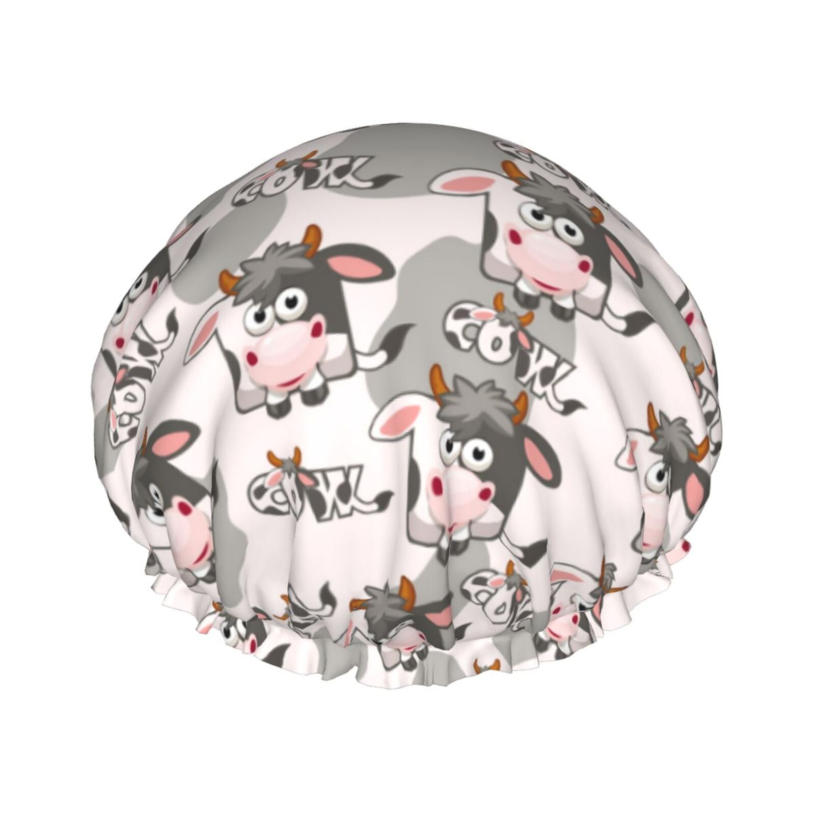 Funny Cute Cartoon Milk Cow_A Shower Cap for Women, Double Waterproof ...