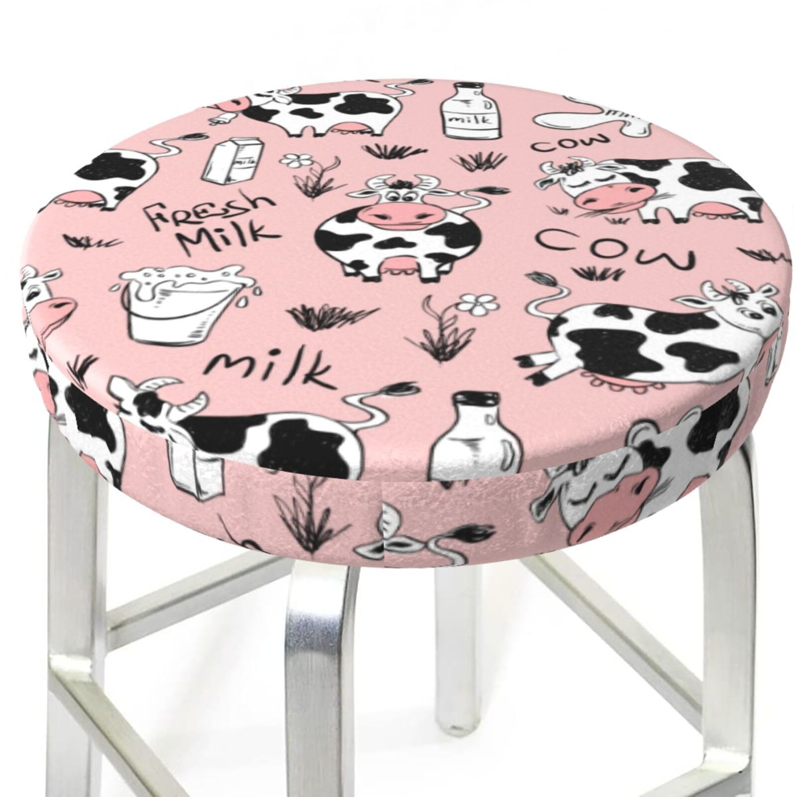 Funny Cute Cartoon Milk Cow Round Bar Stool Seat Covers, Elastic Round ...