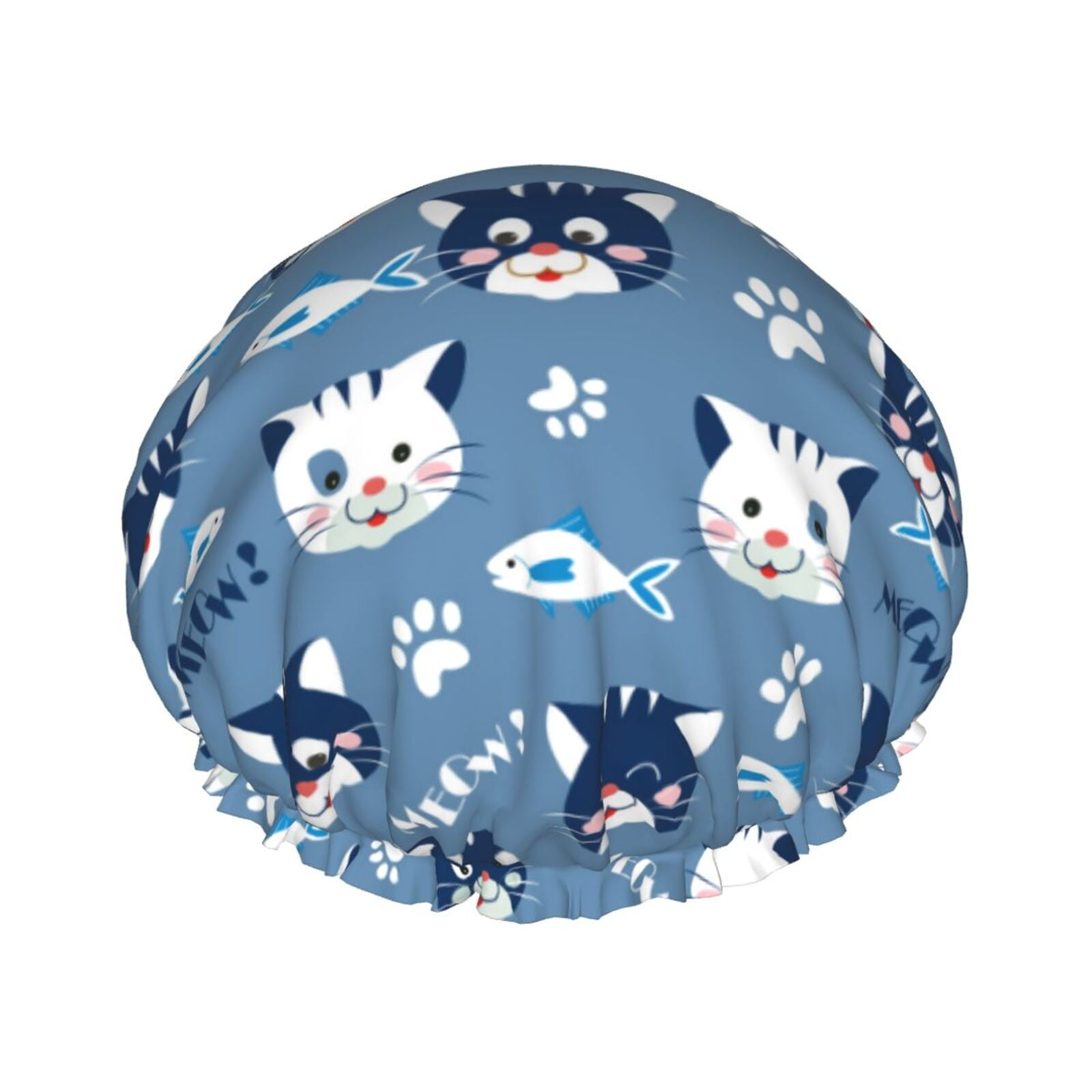 Funny Cute Cat Face Fish Shower Cap, Reusable Bath Hair Hat for all ...
