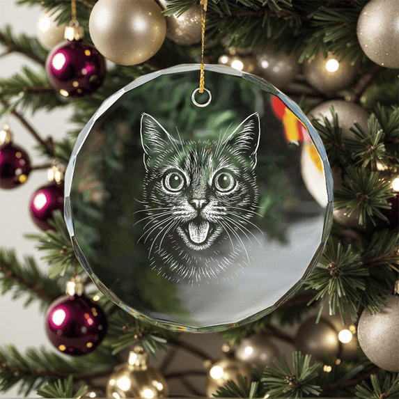 Funny Cute Cat Face Ornament, Indoor Decoration, Crystal Glass Ornament ...