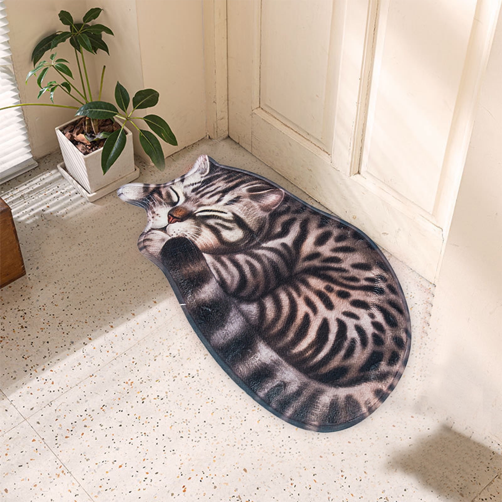 Funny Cute Cat Rug, DELESYS Sleep Cat Shaped Bath Mat Non-Slip Bathroom ...