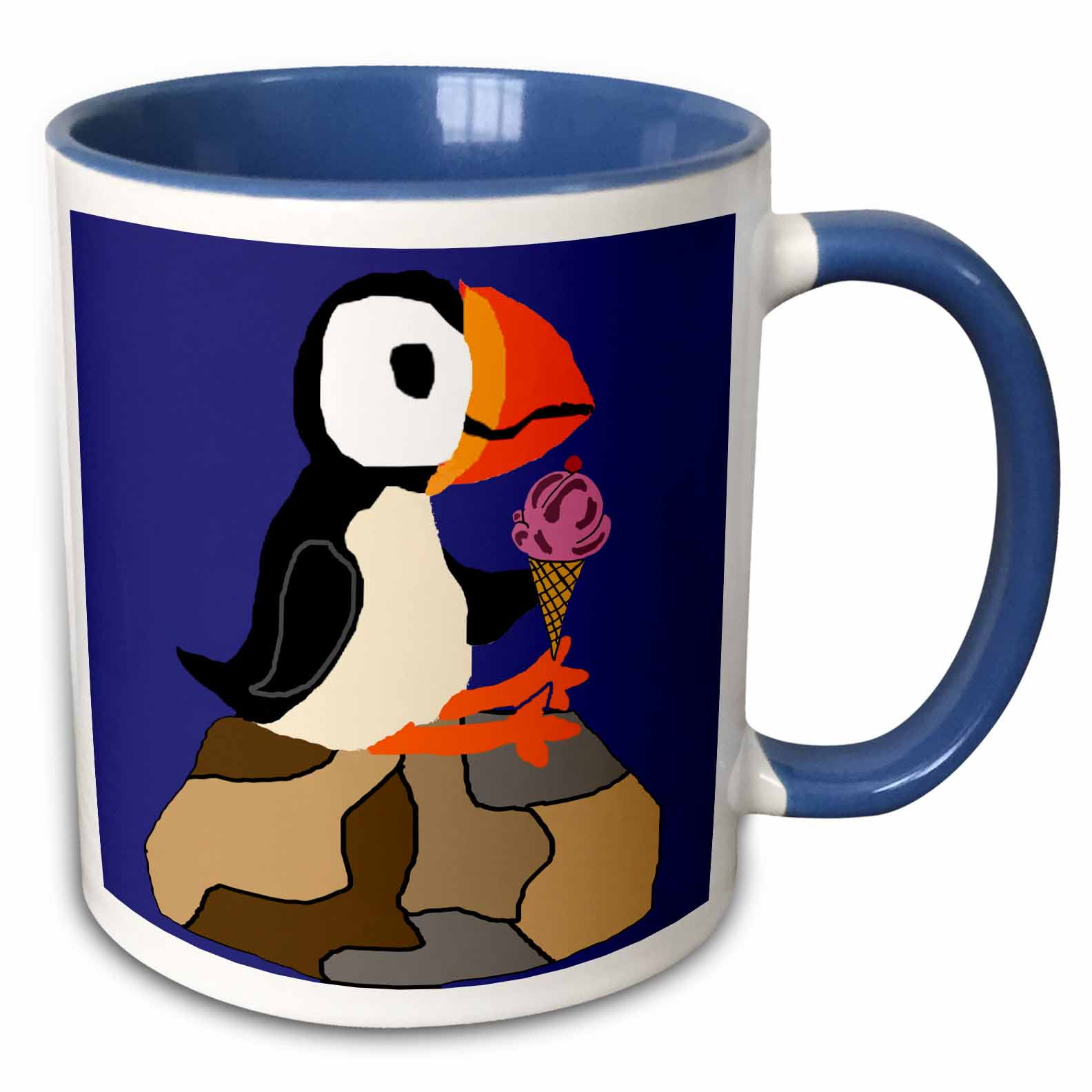 3drose, Funny Cute Cool Puffin Bird Eating Ice Cream Cone Primitive Art ...
