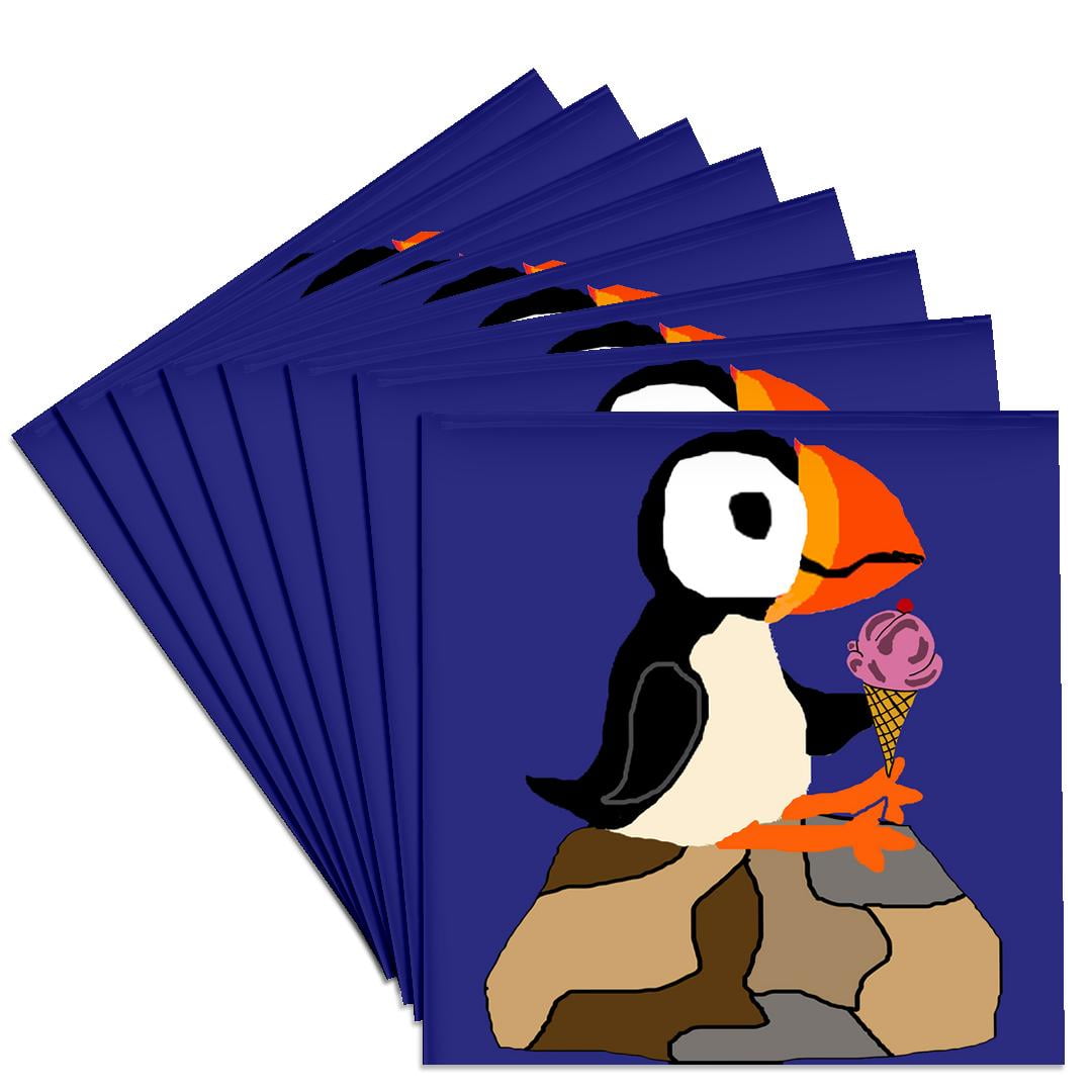 3drose, Funny Cute Cool Puffin Bird Eating Ice Cream Cone Primitive Art ...