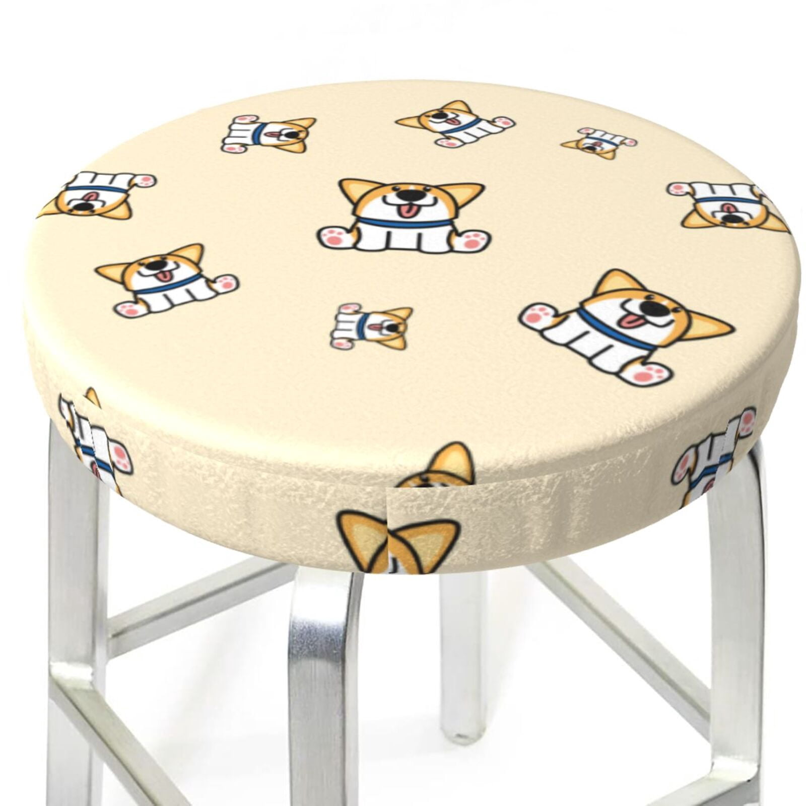 Funny Cute Corgi Dog Bar Stool Covers Round - Washable Round Seat ...