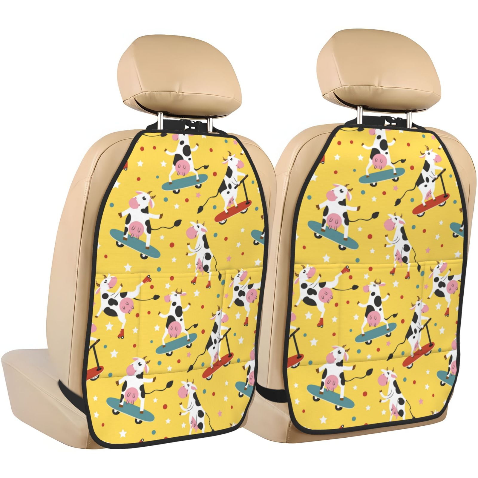 Funny Cute Cow Skateboard Cartoon Backseat Car Organizer, 2 Pack Kick ...