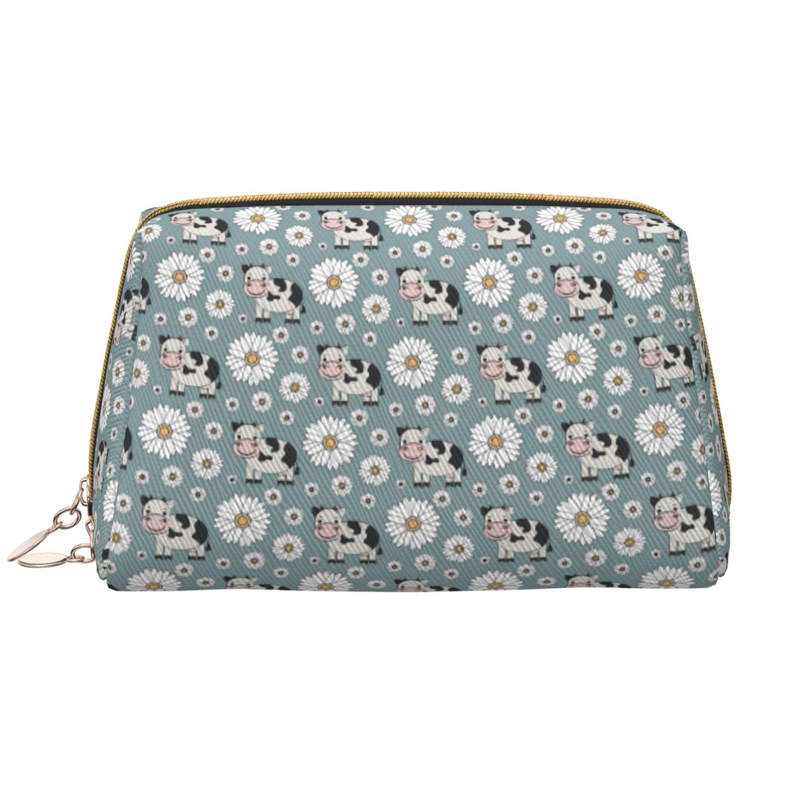 Funny Cute Cow White Daisy Makeup Bag, Large Capacity Travel Cosmetic ...