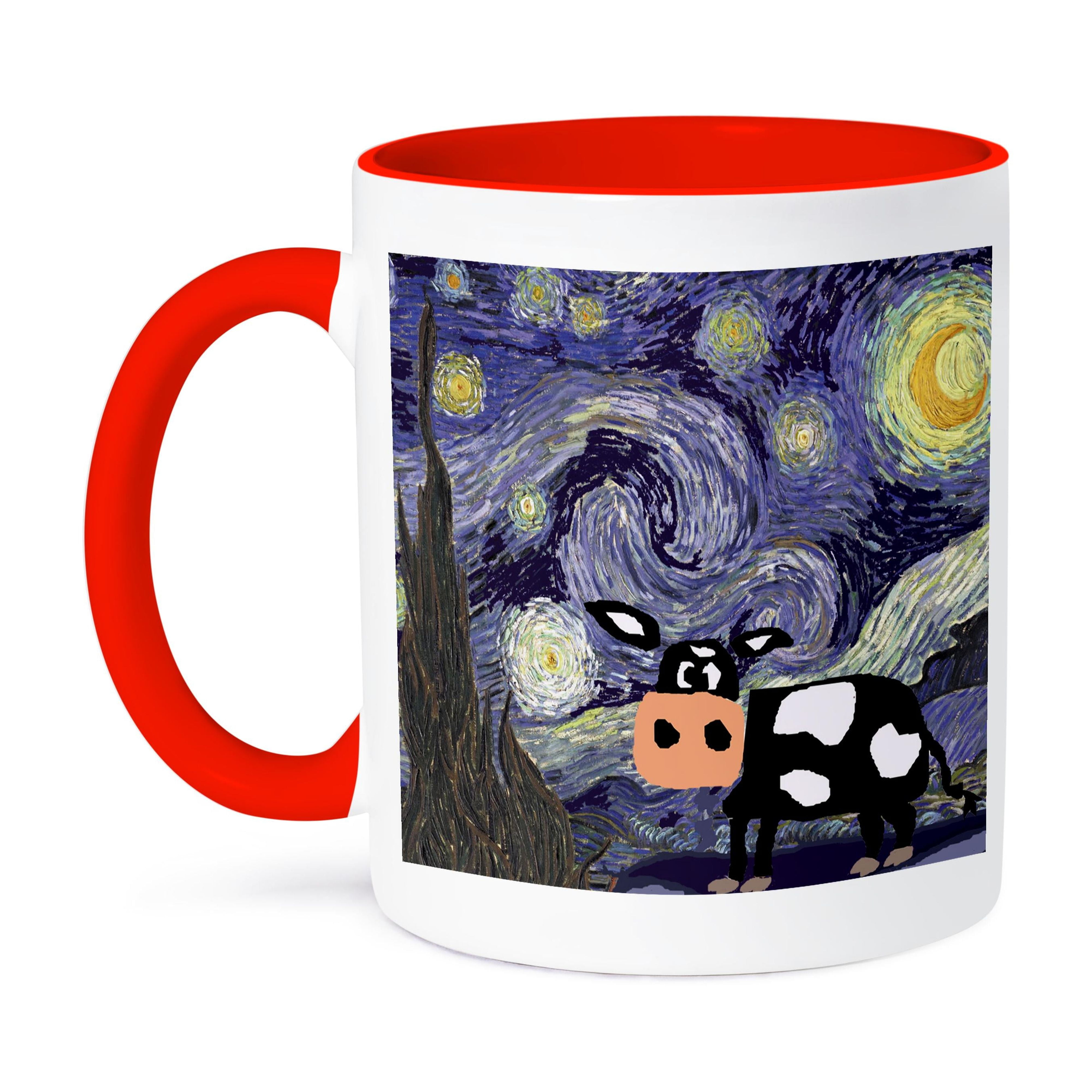 3dRose, Funny Cute Cow with Starry Night Van Gogh Background, 15oz Two ...