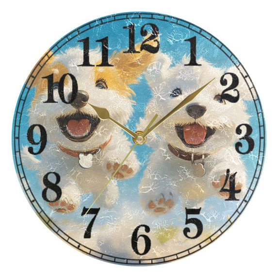 Funny Cute Dogs and Sky Silent Wall Clock 10" Non-Ticking Battery Clock ...