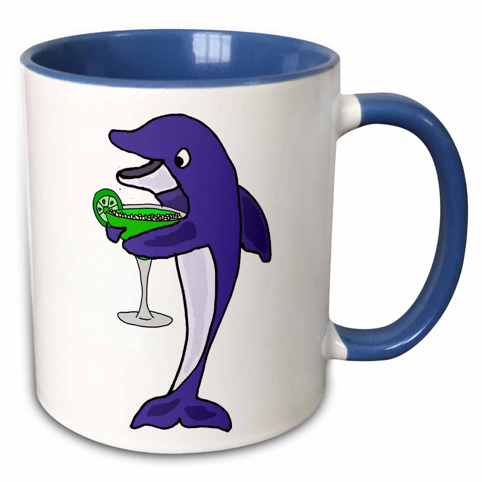Funny Cute Dolphin Drinking Margarita 11oz Two-Tone Blue Mug mug-260808 ...