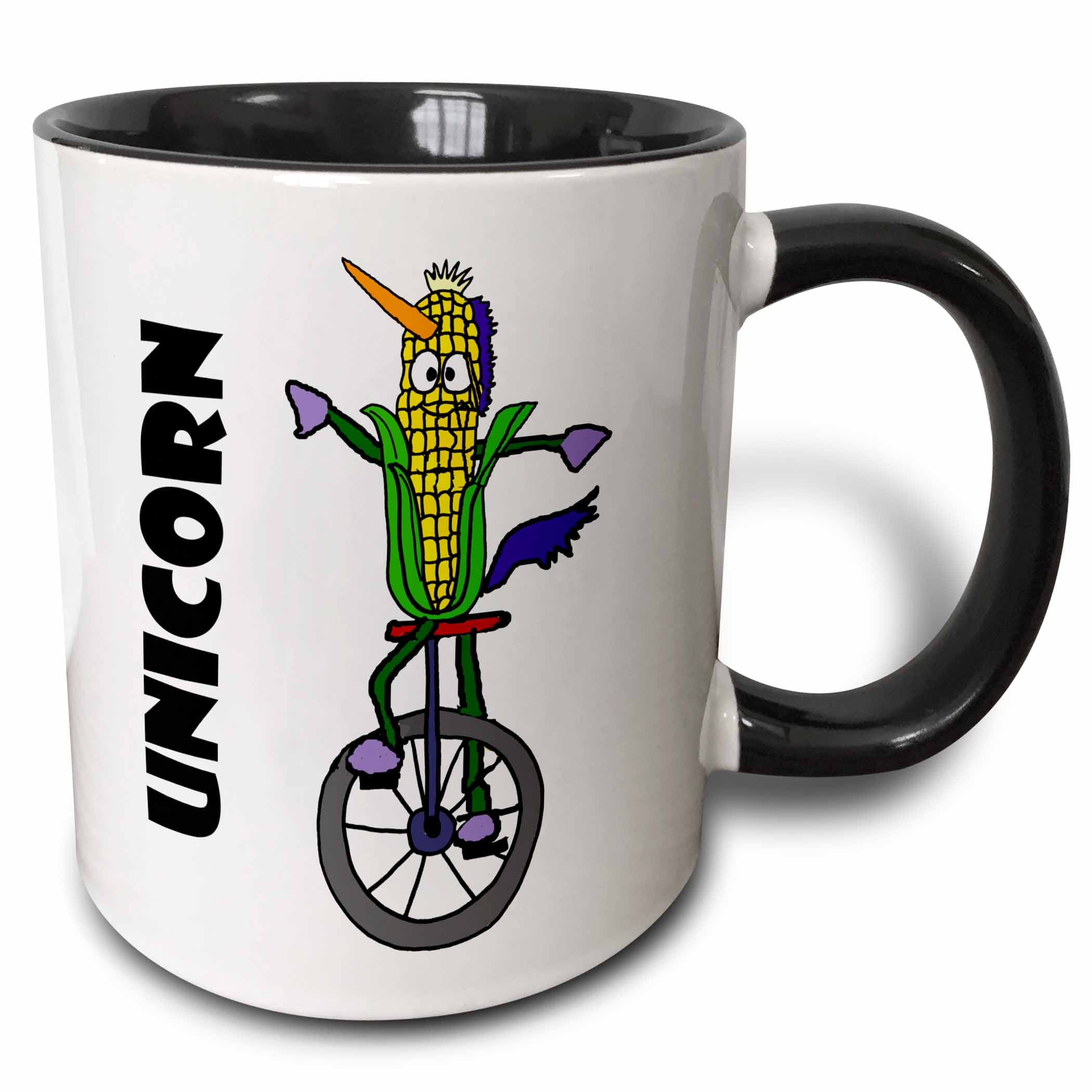 Funny Cute Ear of Corn on Unicycle UNICORN Pun Cartoon 15oz Two-Tone ...