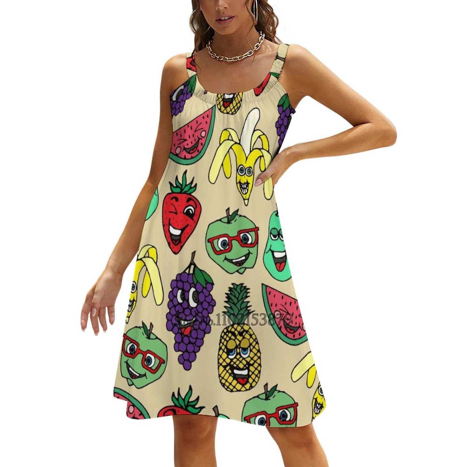 Funny Cute Fruit Illustrations Pattern Back Lacing Backless Dress ...