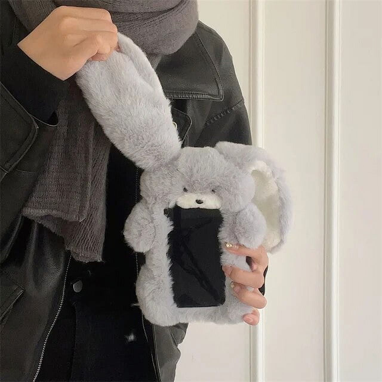 Funny Cute Fur Fuzzy Rabbit Cell Phone Case for iPhone 11/12/13/14/15 ...