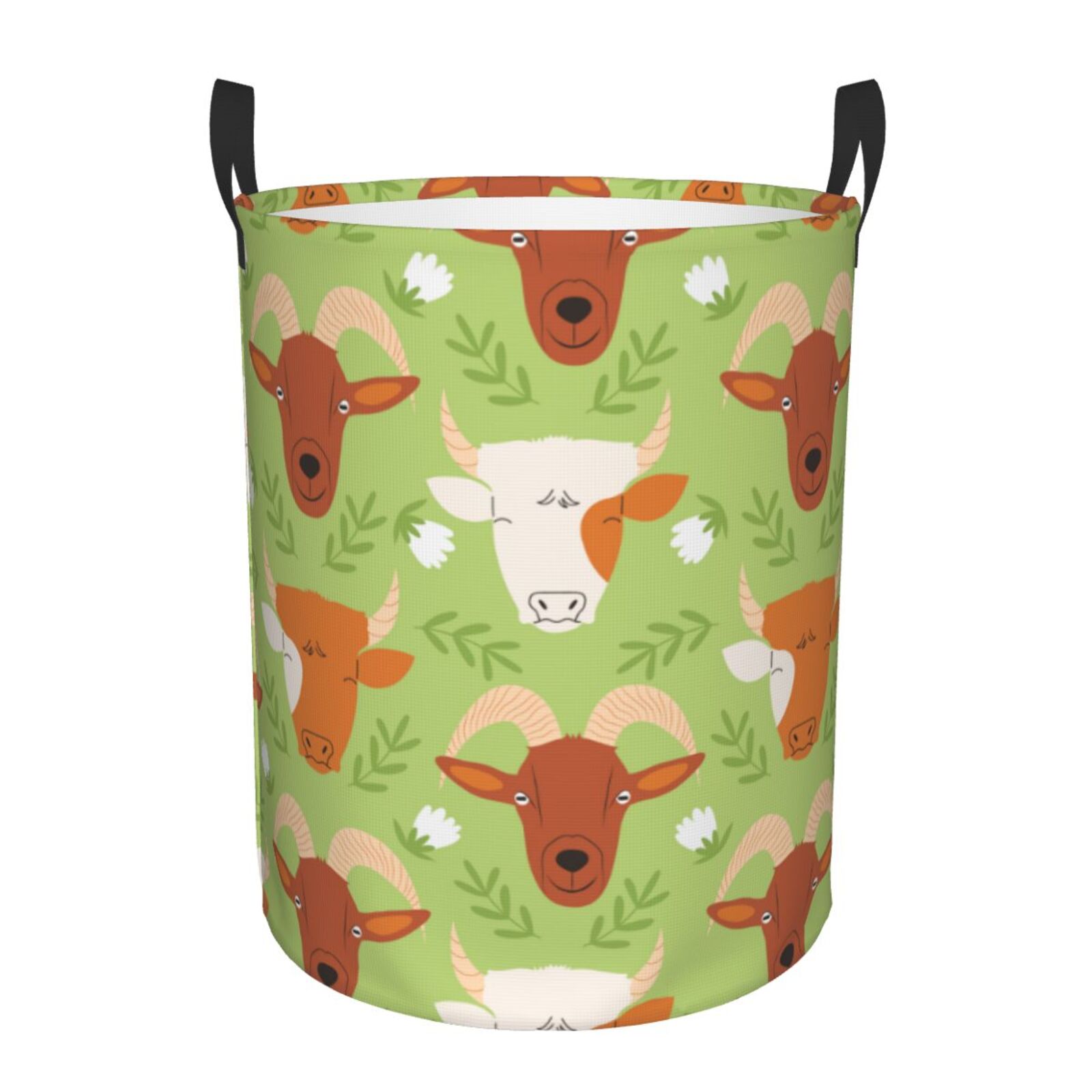 Funny Cute Goat Head Cow Head Round Laundry Basket, Laundry Hamper with ...