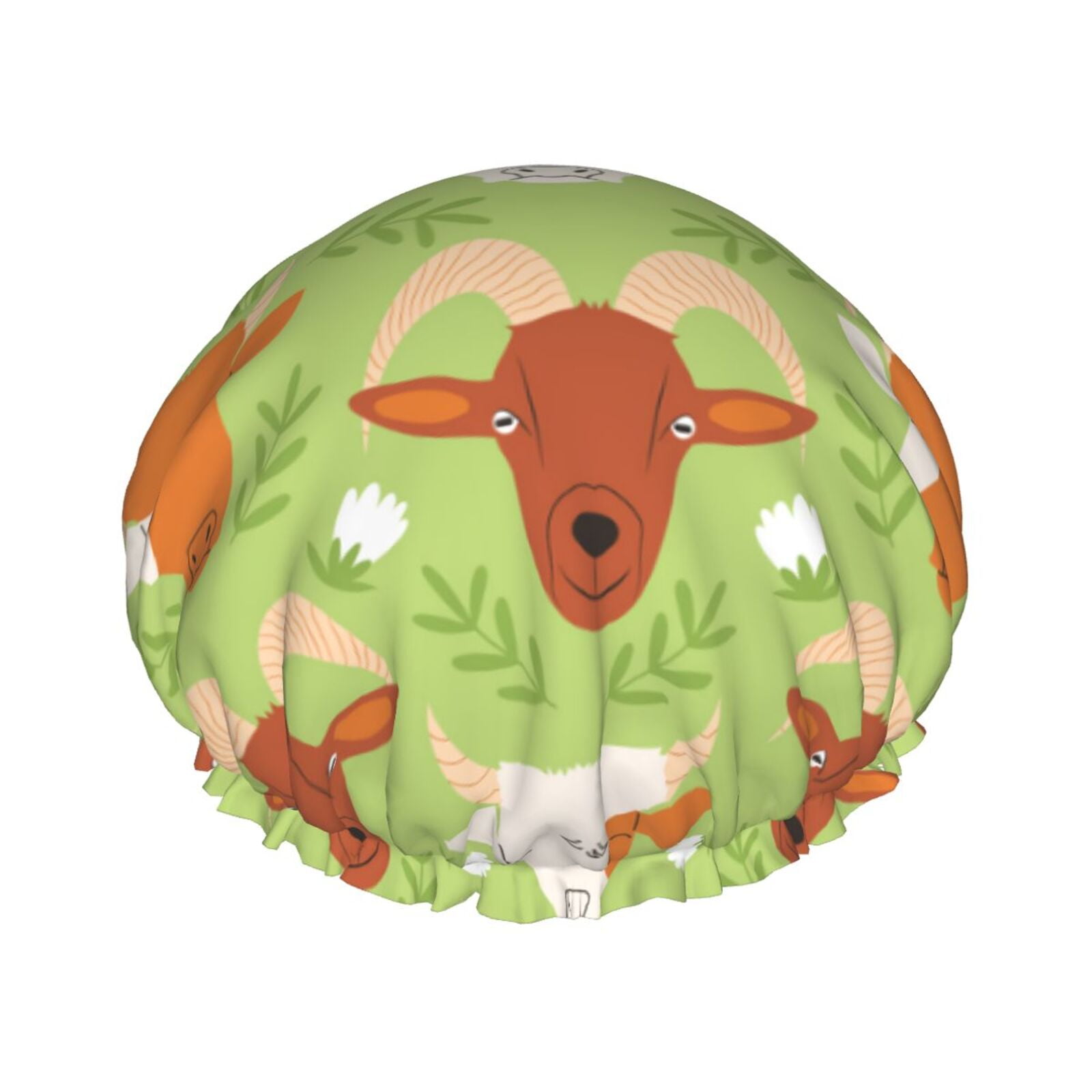Funny Cute Goat Head Cow Head Shower Cap for Women, Double Waterproof ...