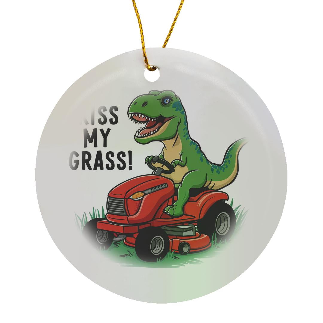 3drose, Funny Cute Green T-rex Dinosaur on Riding Lawn Mower Kiss My ...